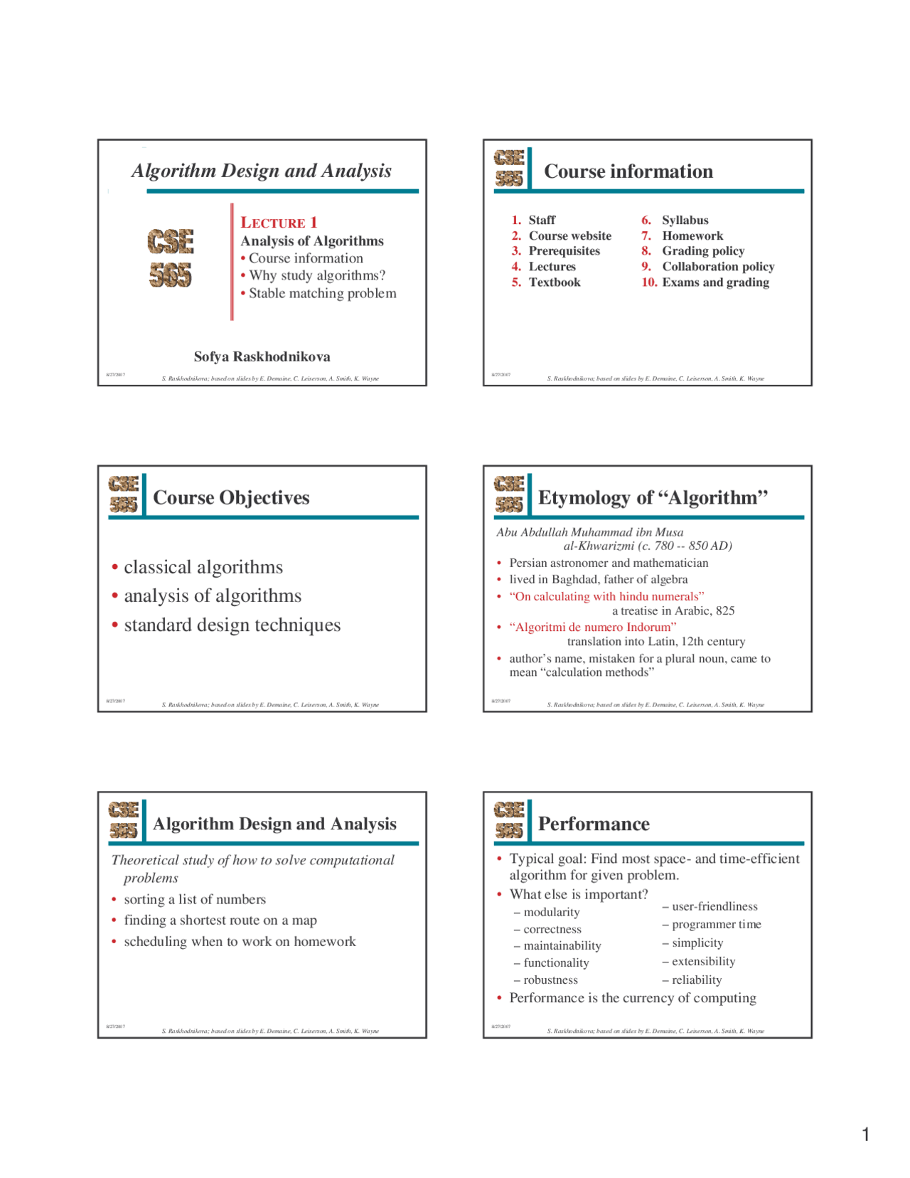 Analysis Of Algorithms Lecture Slides Cse 565 Docsity