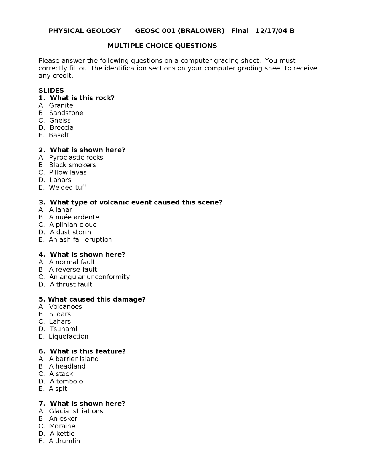 Rocks Formation In Physical Geology Exam Geosc 001 Docsity