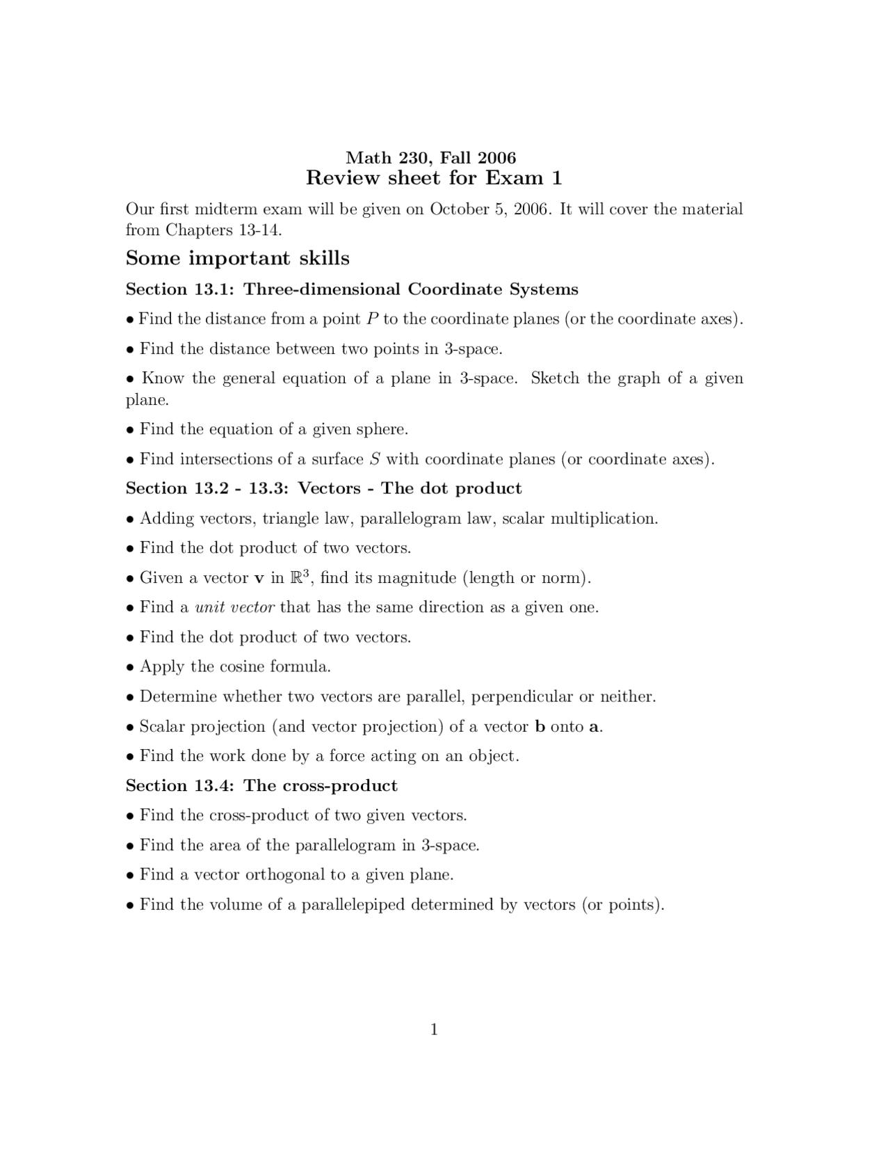 Lecture Notes On Calculus And Vector Analysis Examination 1 Math