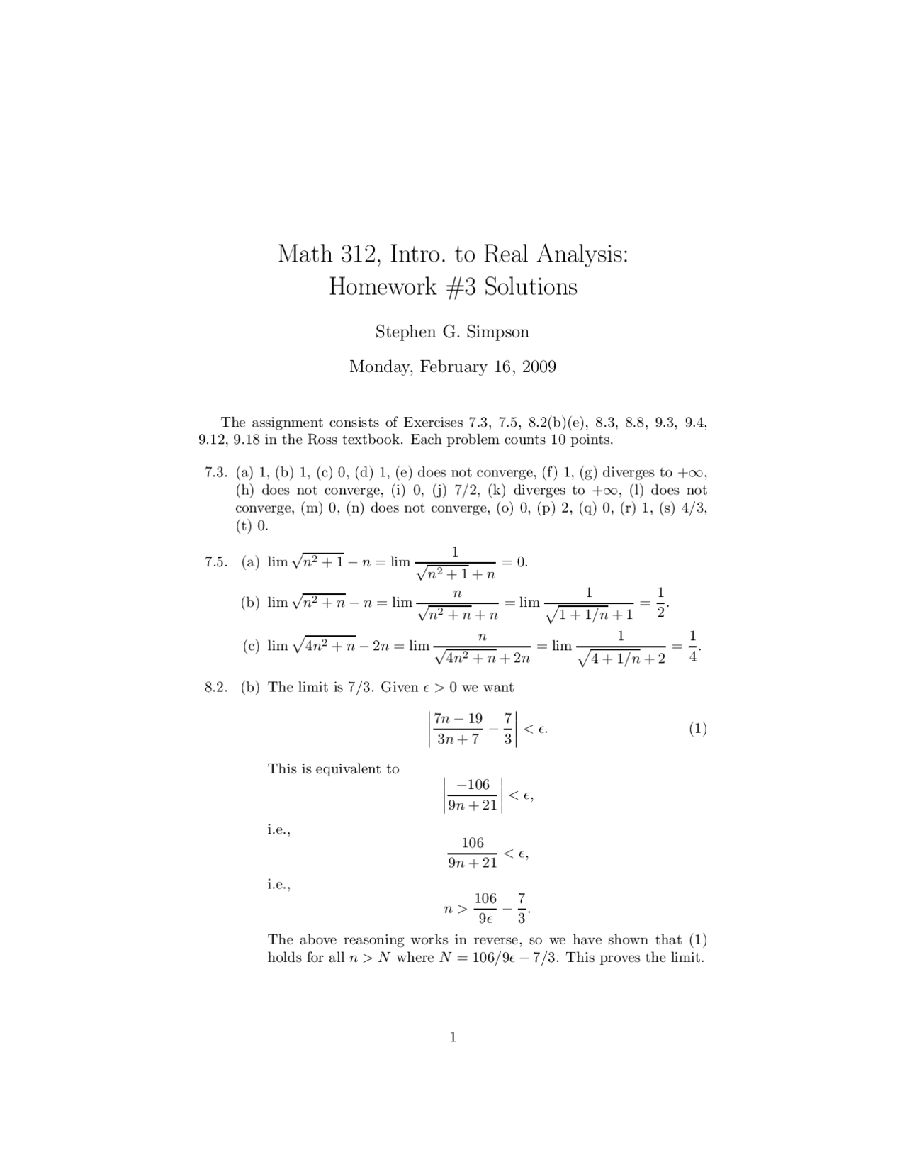 9 Solved Problems On Introduction To Real Analysis Homework 3 Math