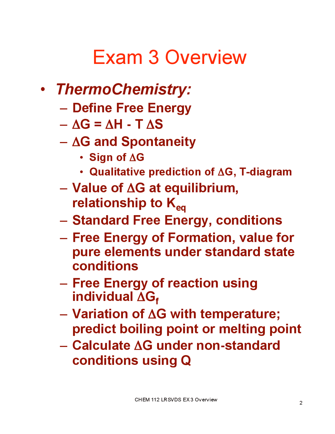 Exam 3 Overview Chemical Principles Ii Chem 112 Docsity