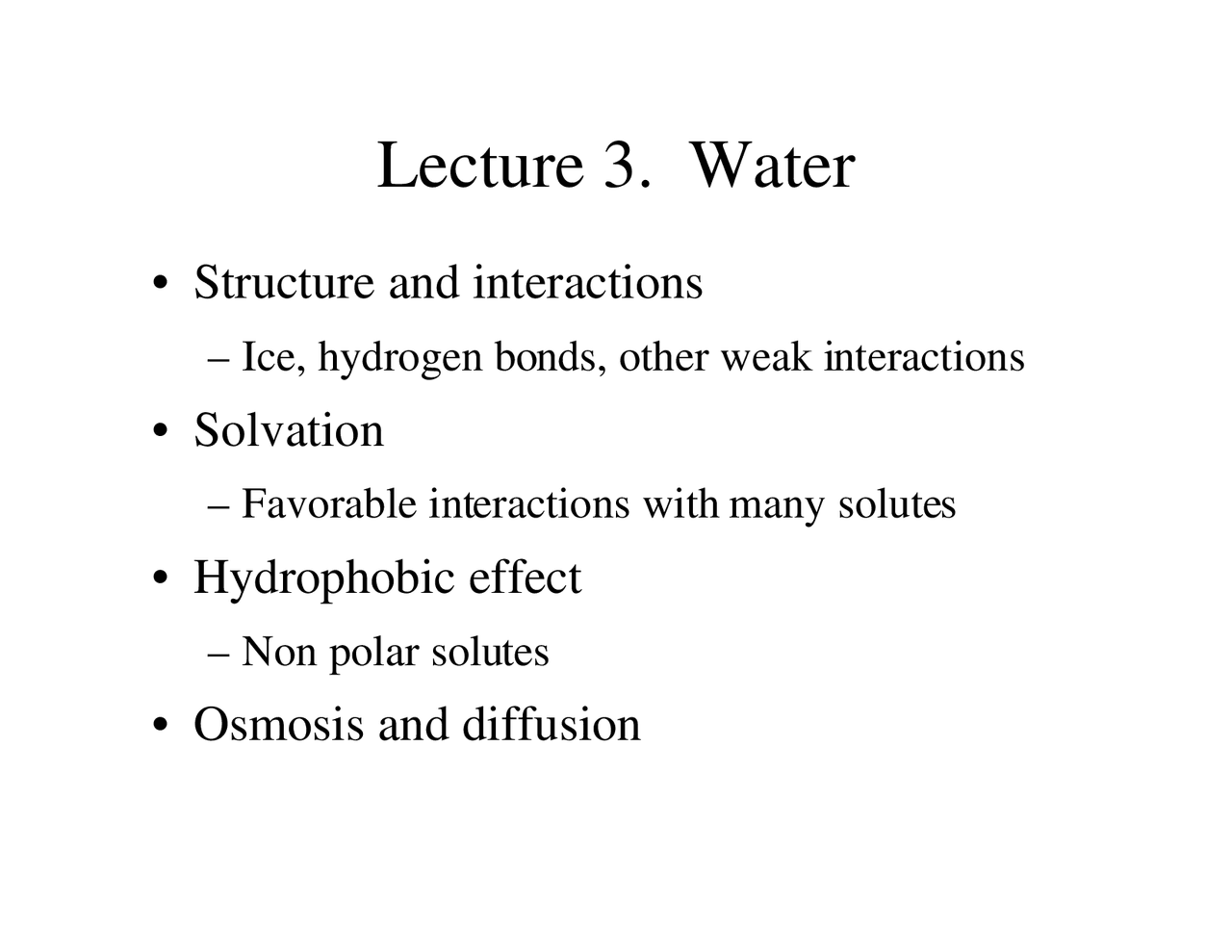 Water Biochemistry I Lecture Slides Chem 471 Docsity