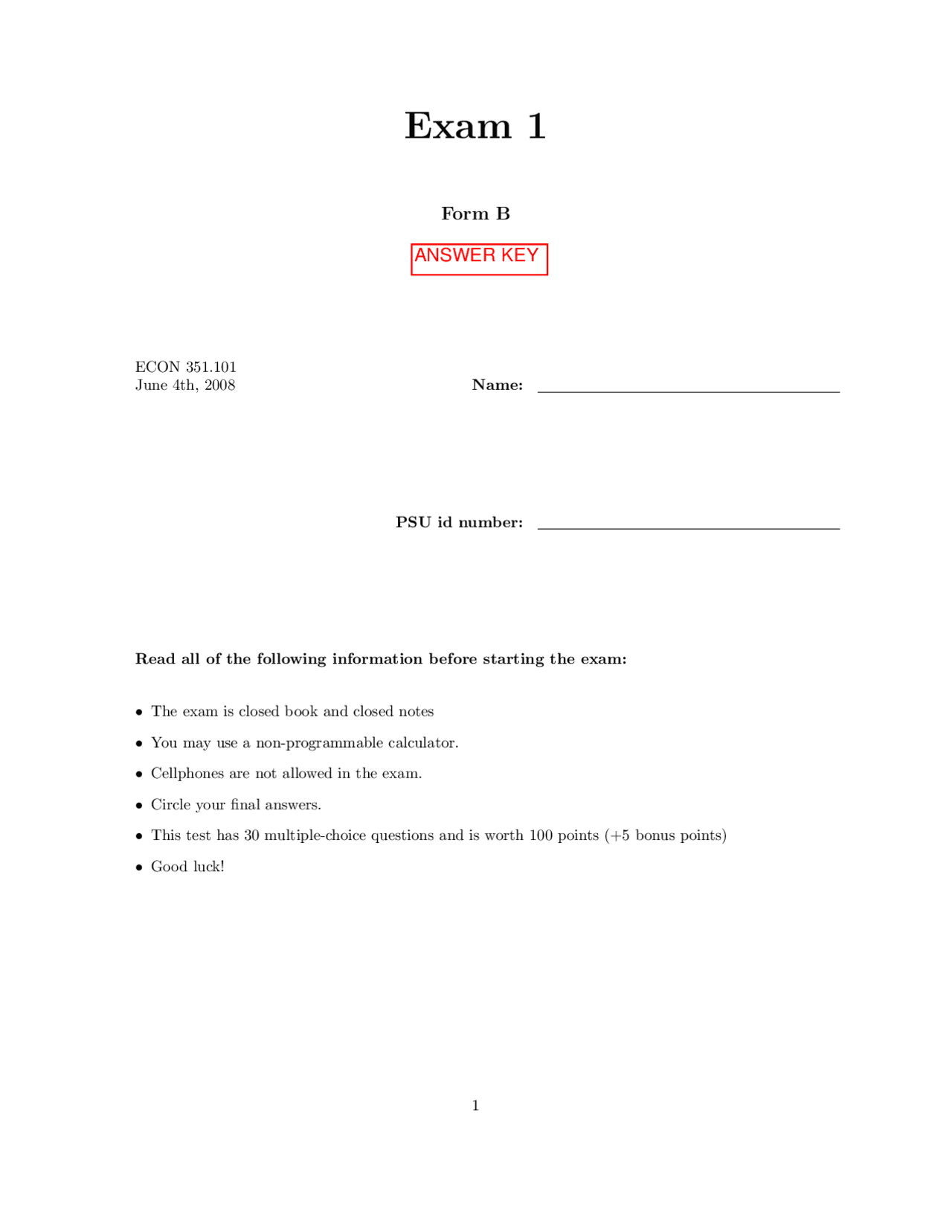 Multiple Choice Questions Of Money And Banking Exam 1 Econ 351