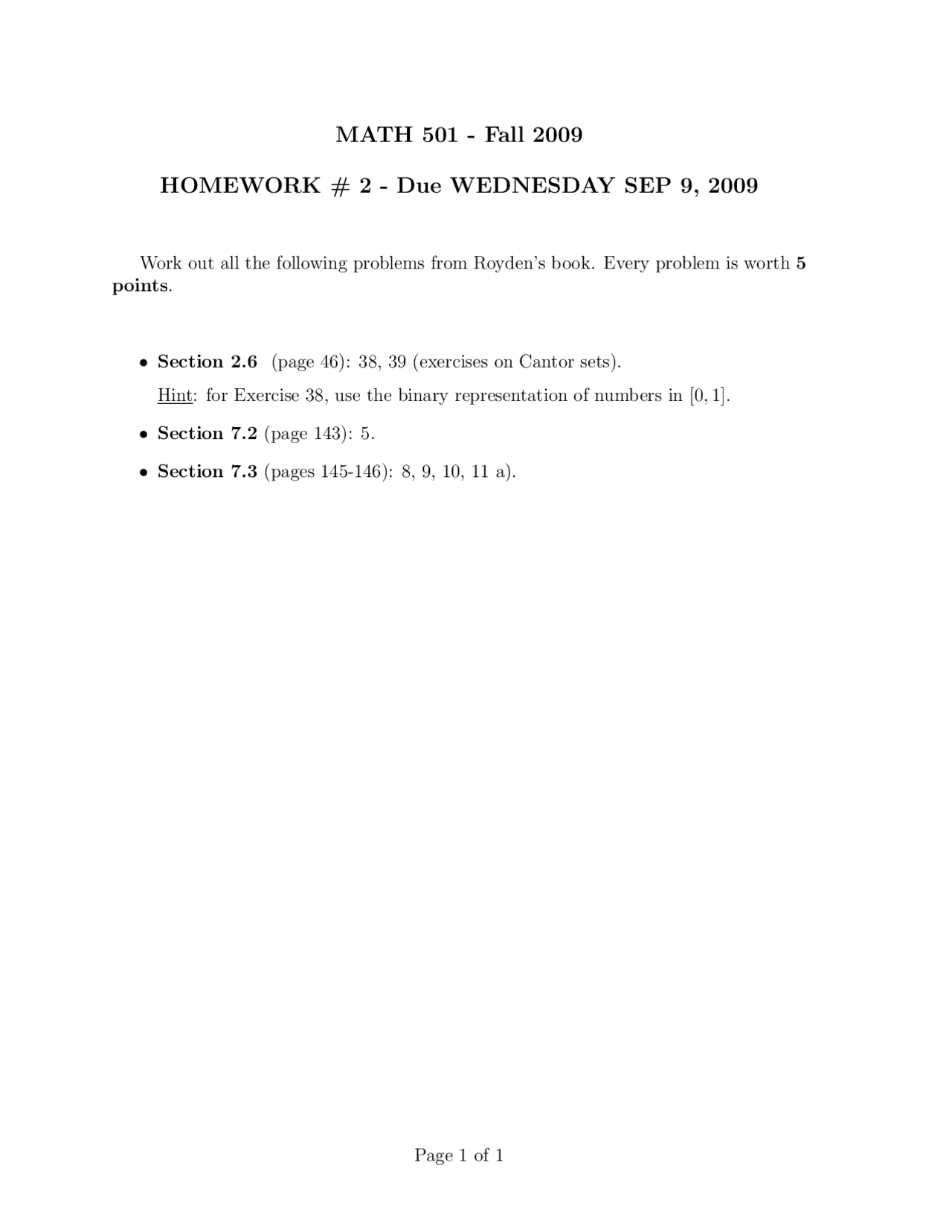 Homework 2 Practice Problems on Real Analysis | MATH 501 - Docsity