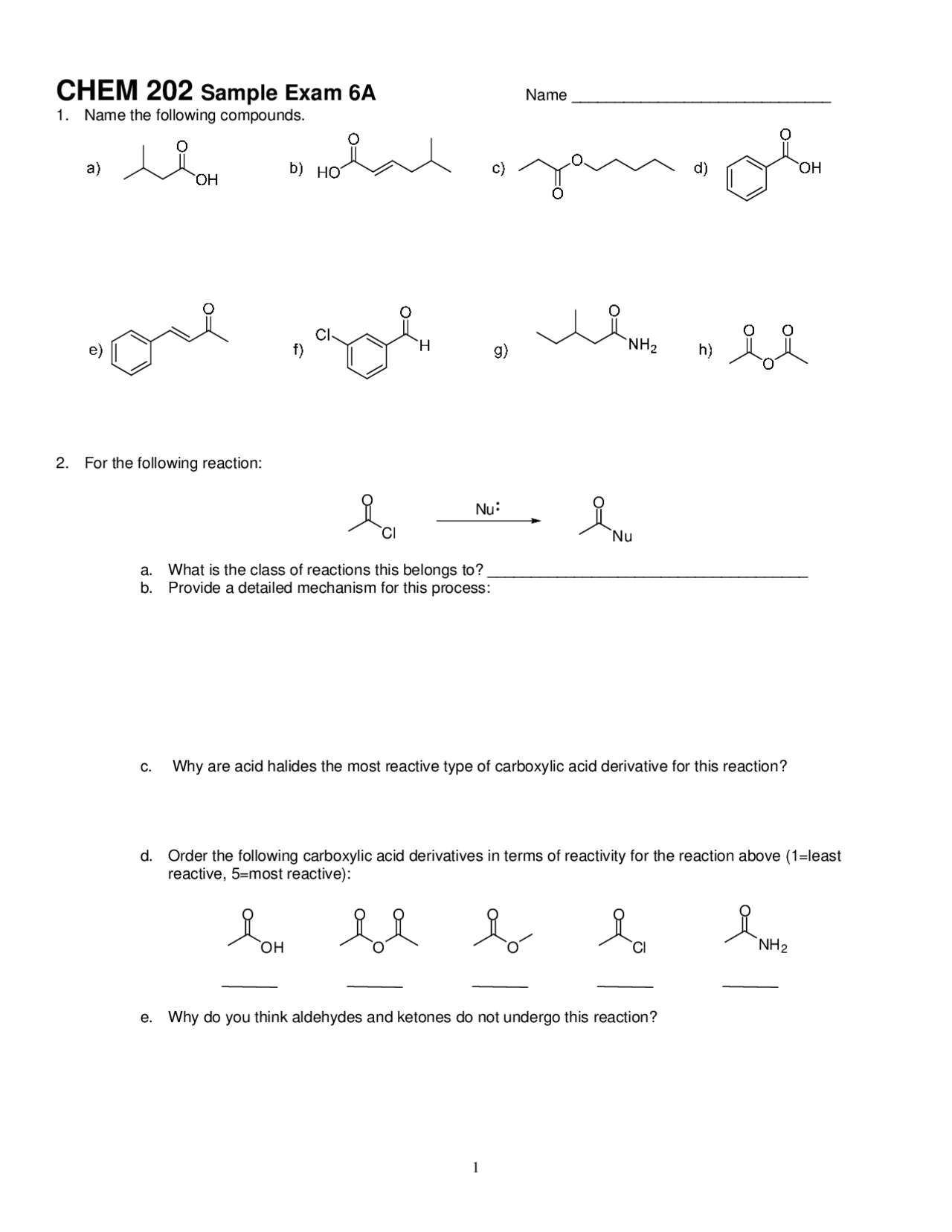 Sample Exam 6A - Fundamentals of Organic Chemistry II | CHEM 203 ...