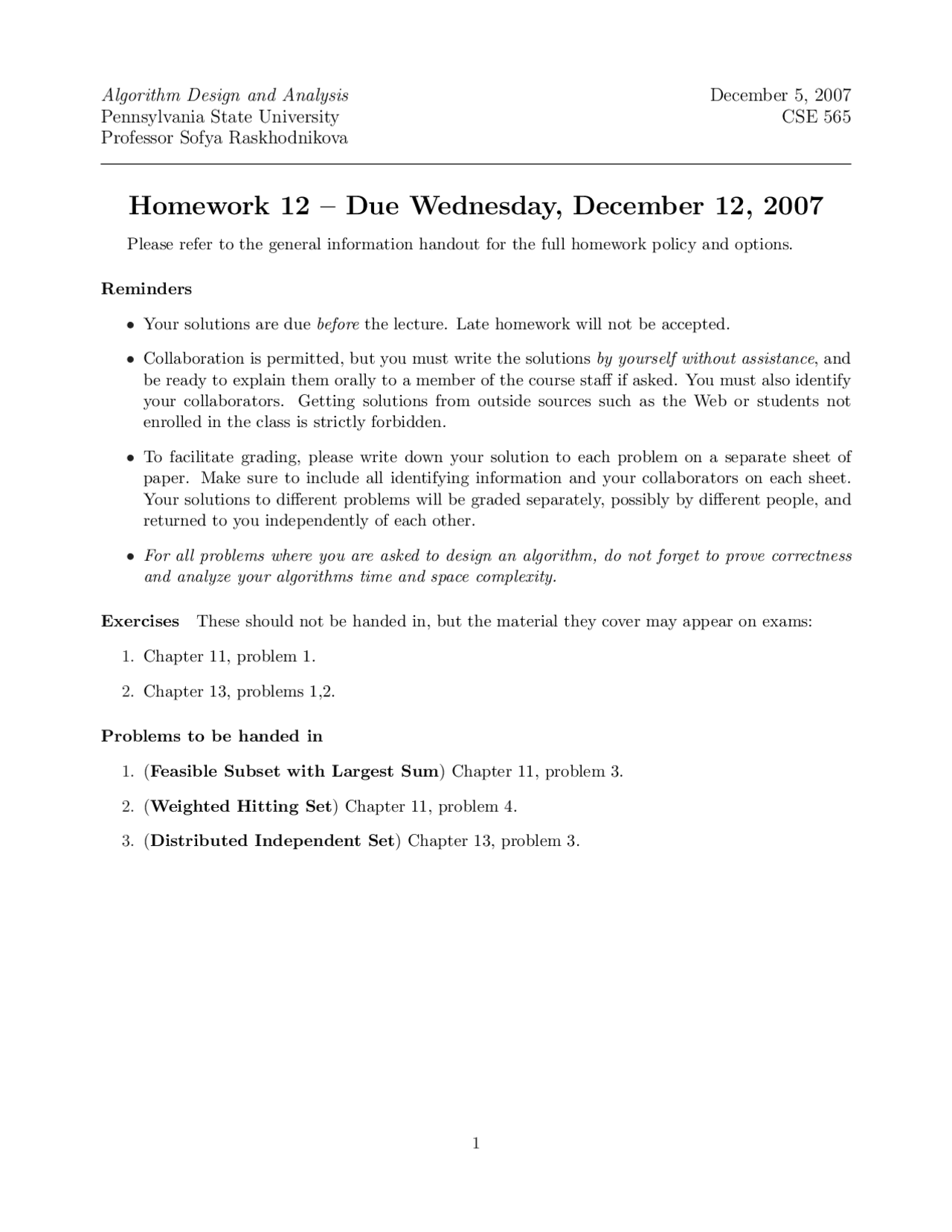 Homework 12 Problems On Algorithm Design And Analysis Cse 565 Docsity 5165