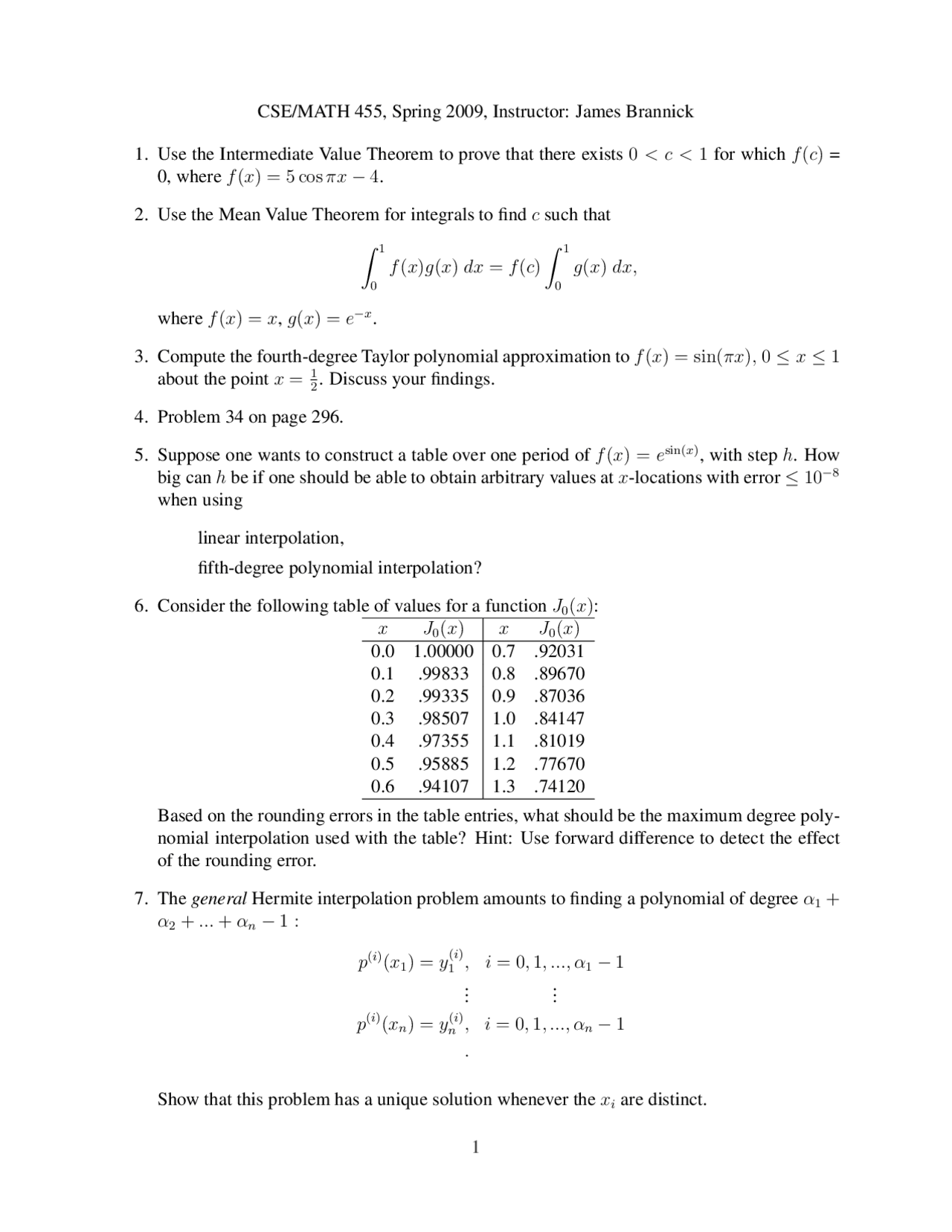 Mathematics and Computer Science Problem Set for Spring 2009, Instructor: James Brannick ...