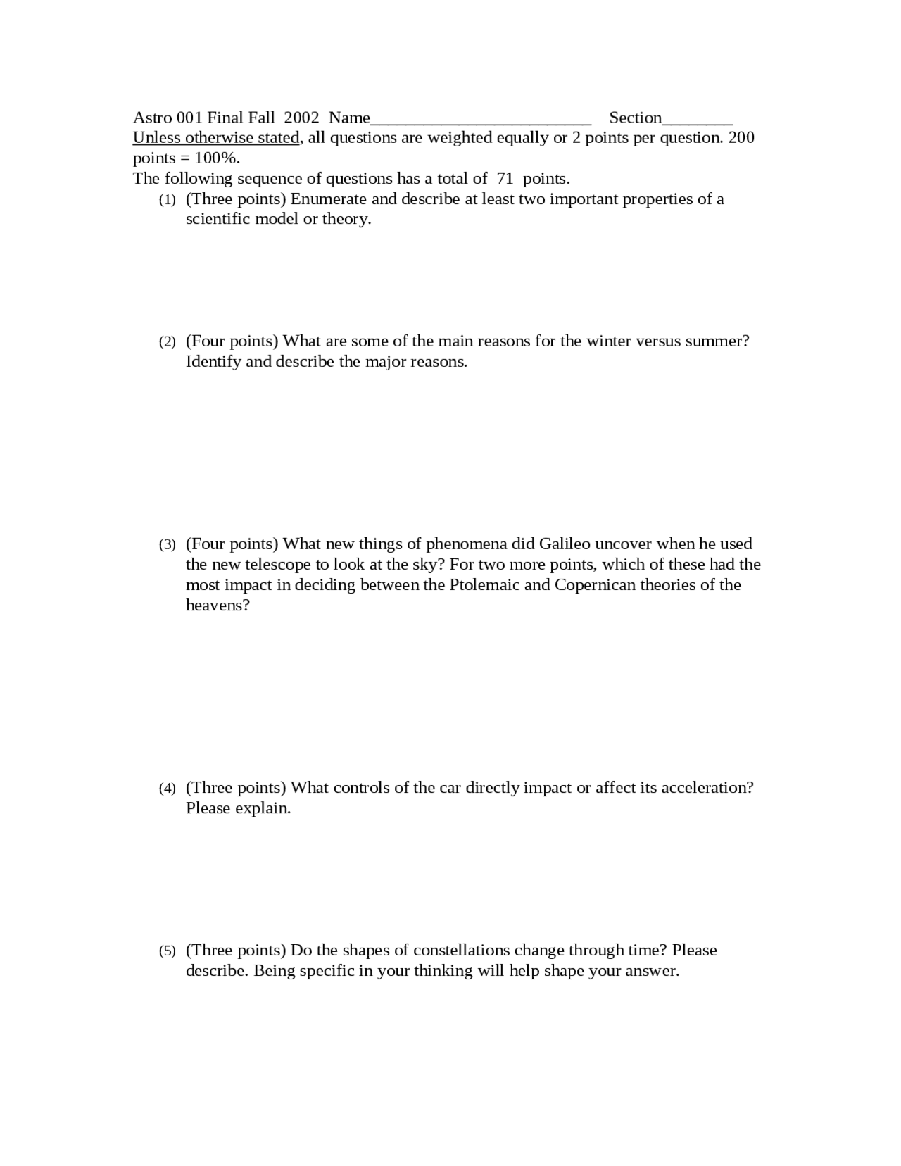 Final Exam Questions Astronomical Universe Astro 001 Docsity
