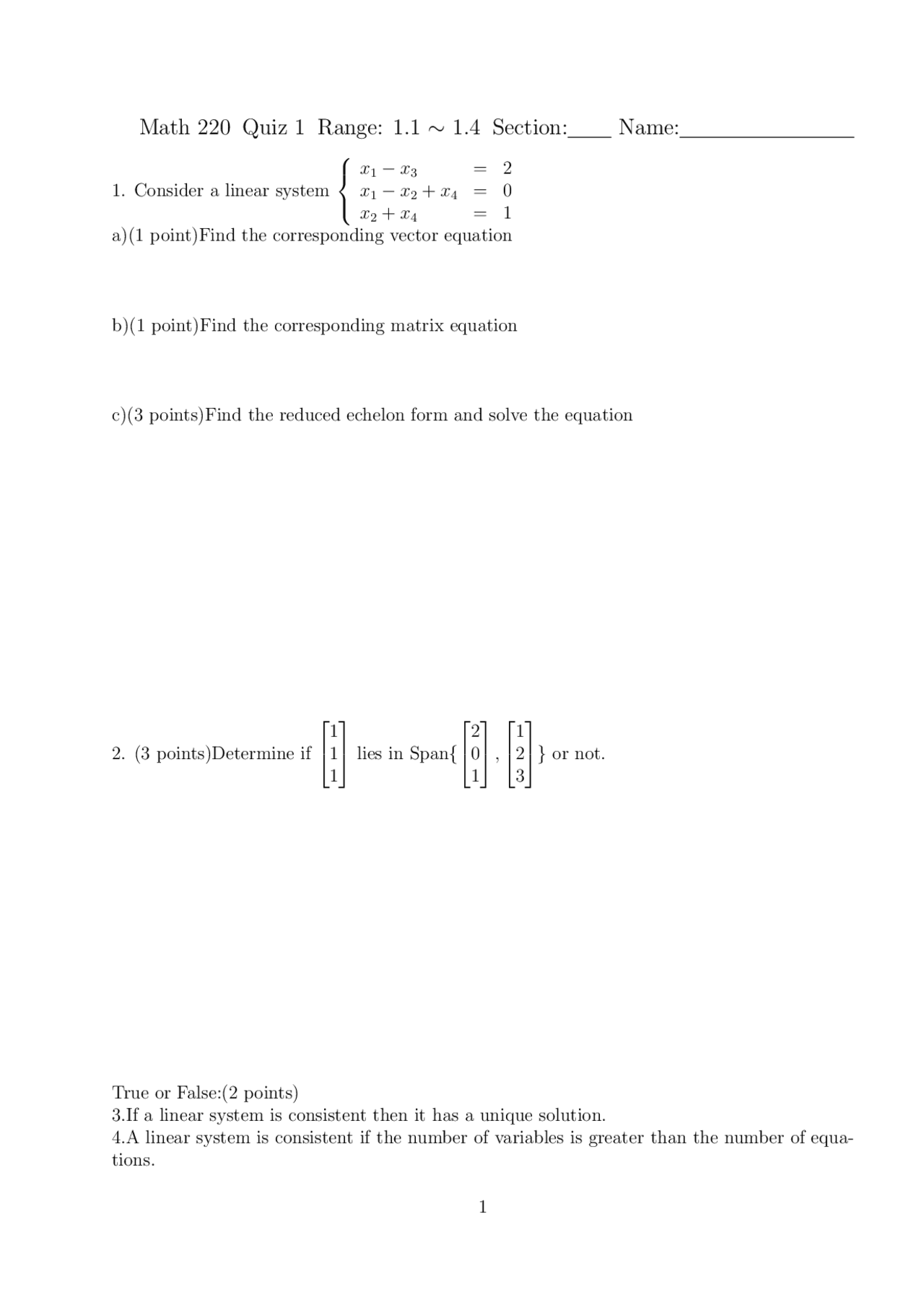 4 Questions On Matrices Quiz Math 220 Docsity