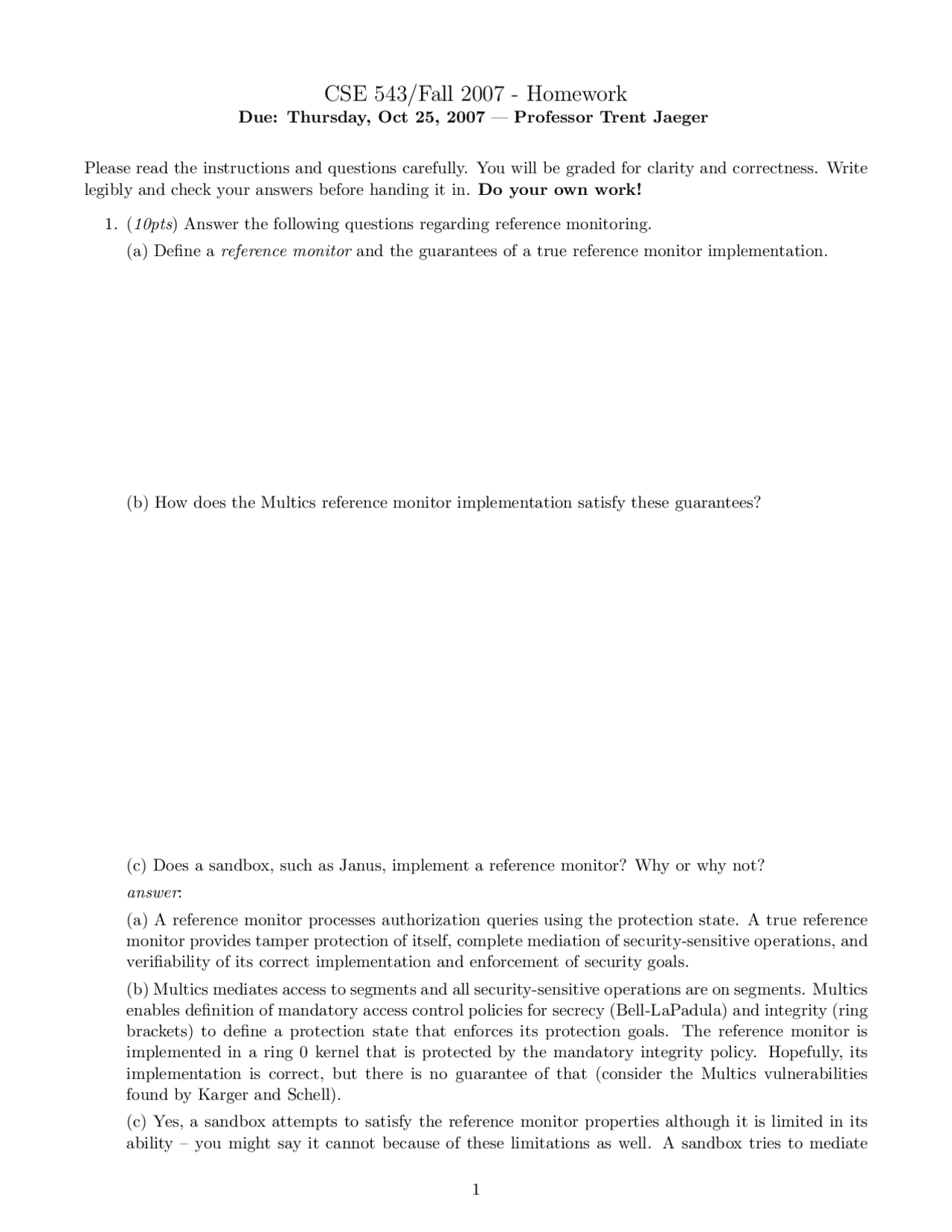 Computer Security Homework Questions 2007 Cse 543 Docsity