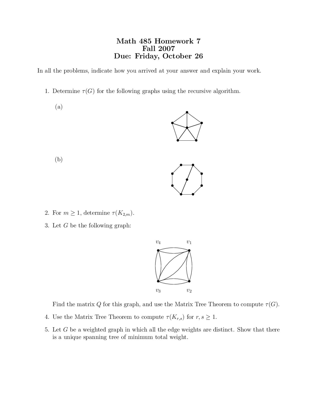 5 Practice Problems On Graph Theory Homework 7 Math 485 Docsity