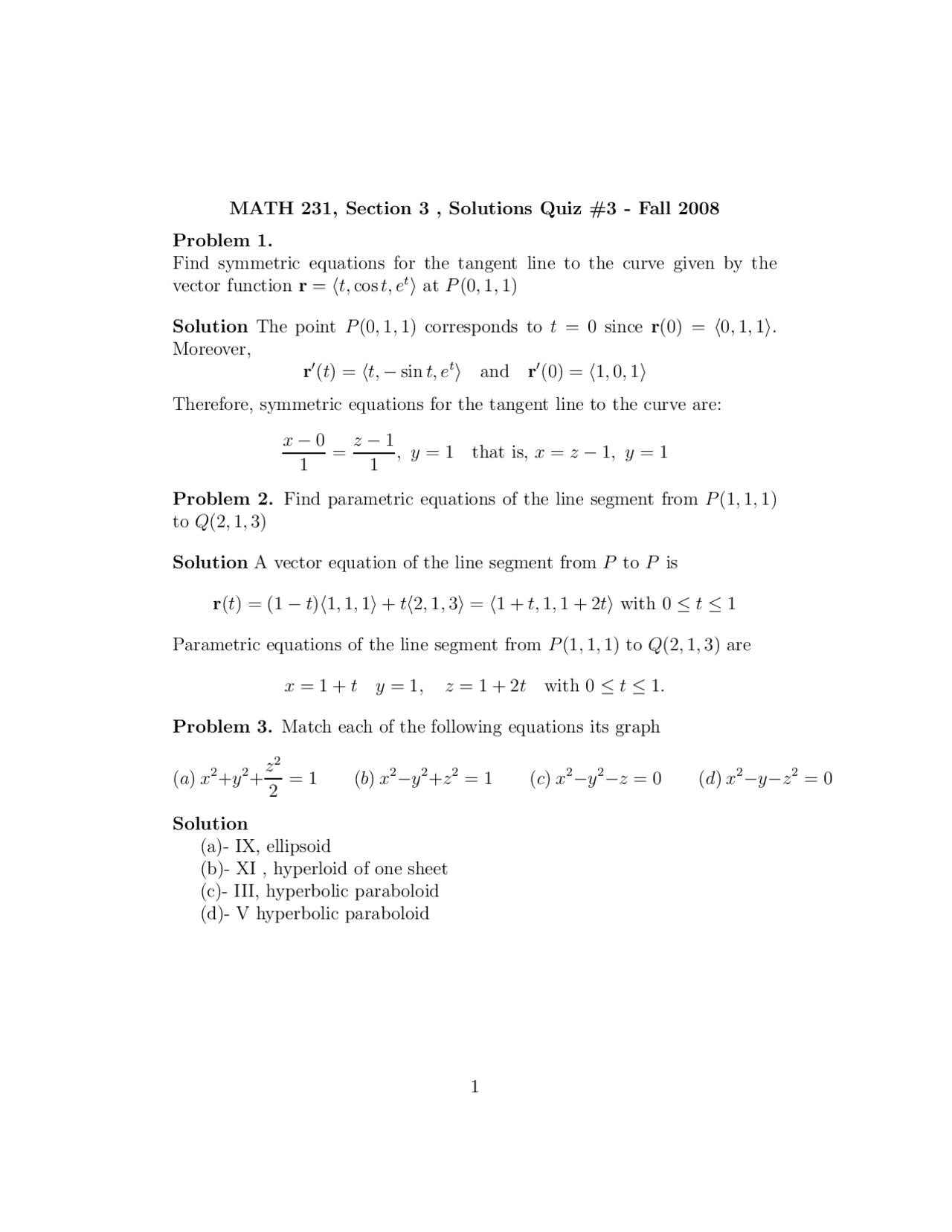 3 Solved Problems Quiz 3 Calculus Of Several Variables Math 231
