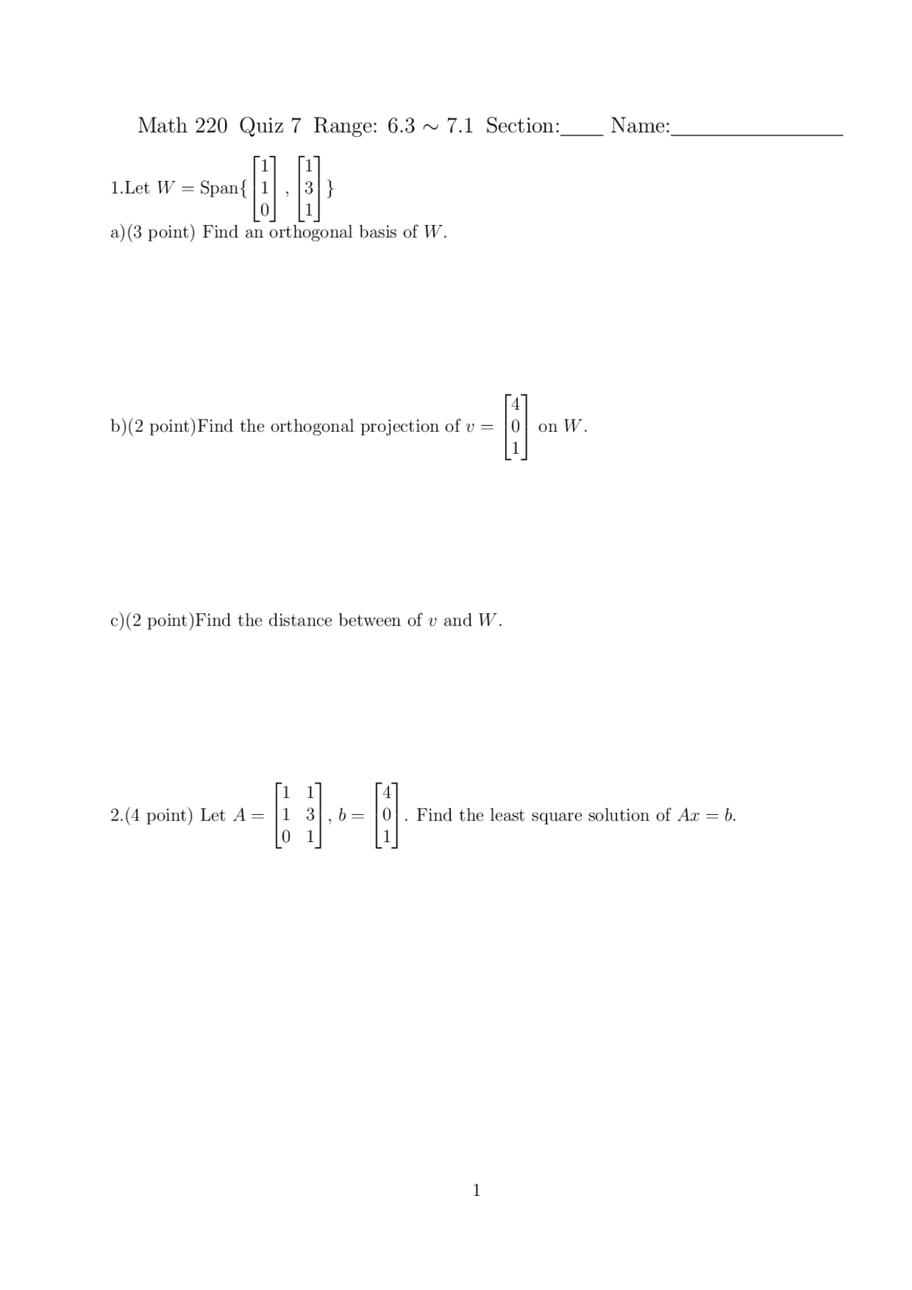 2 Questions With Solutions Matrices Quiz 7 Math 220 Docsity