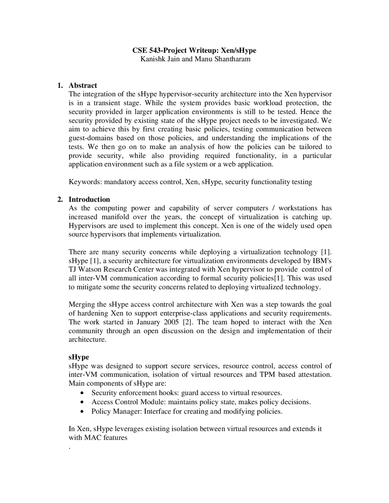 Project Writeup for Xen and sHype | CSE 543 - Docsity