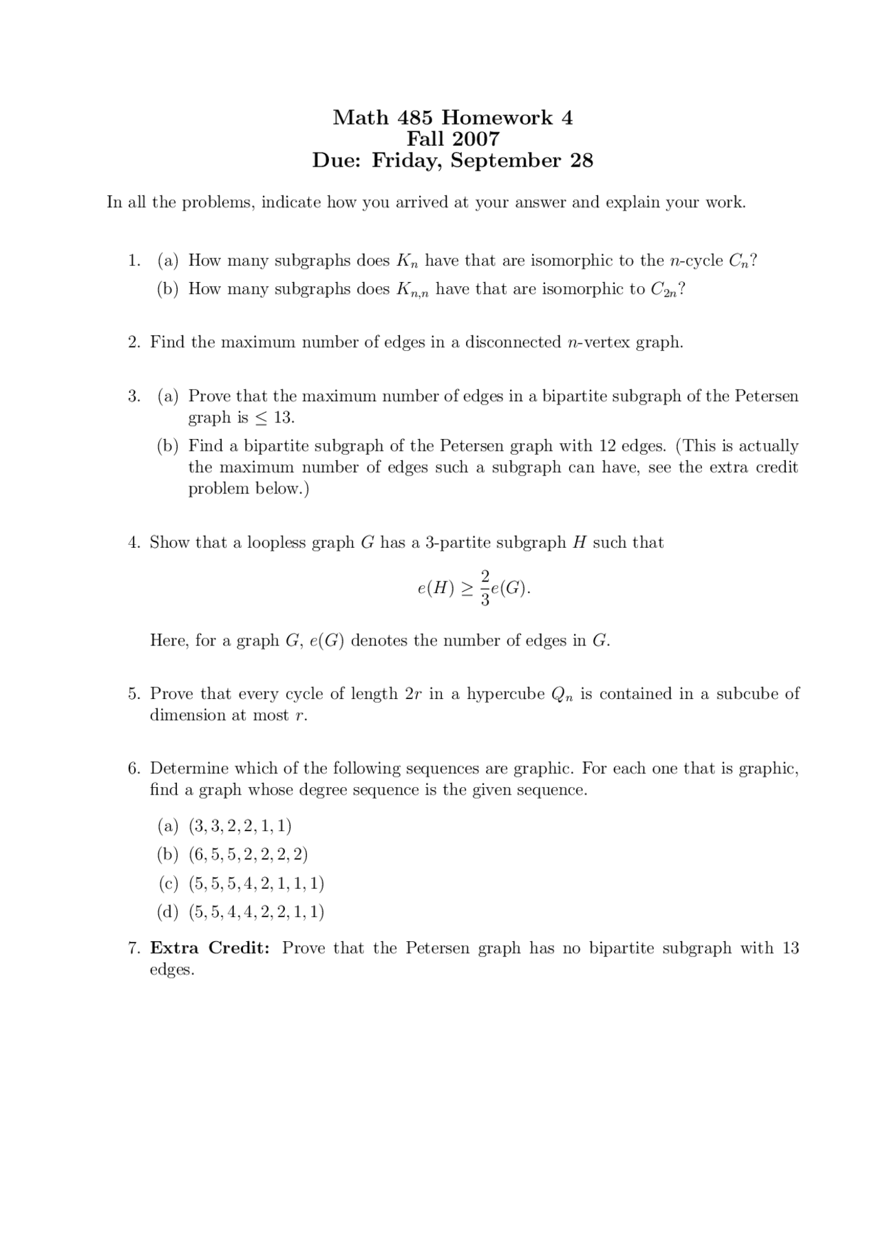 Homework 4 With 7 Practice Problems On Graph Theory Math 485 Docsity