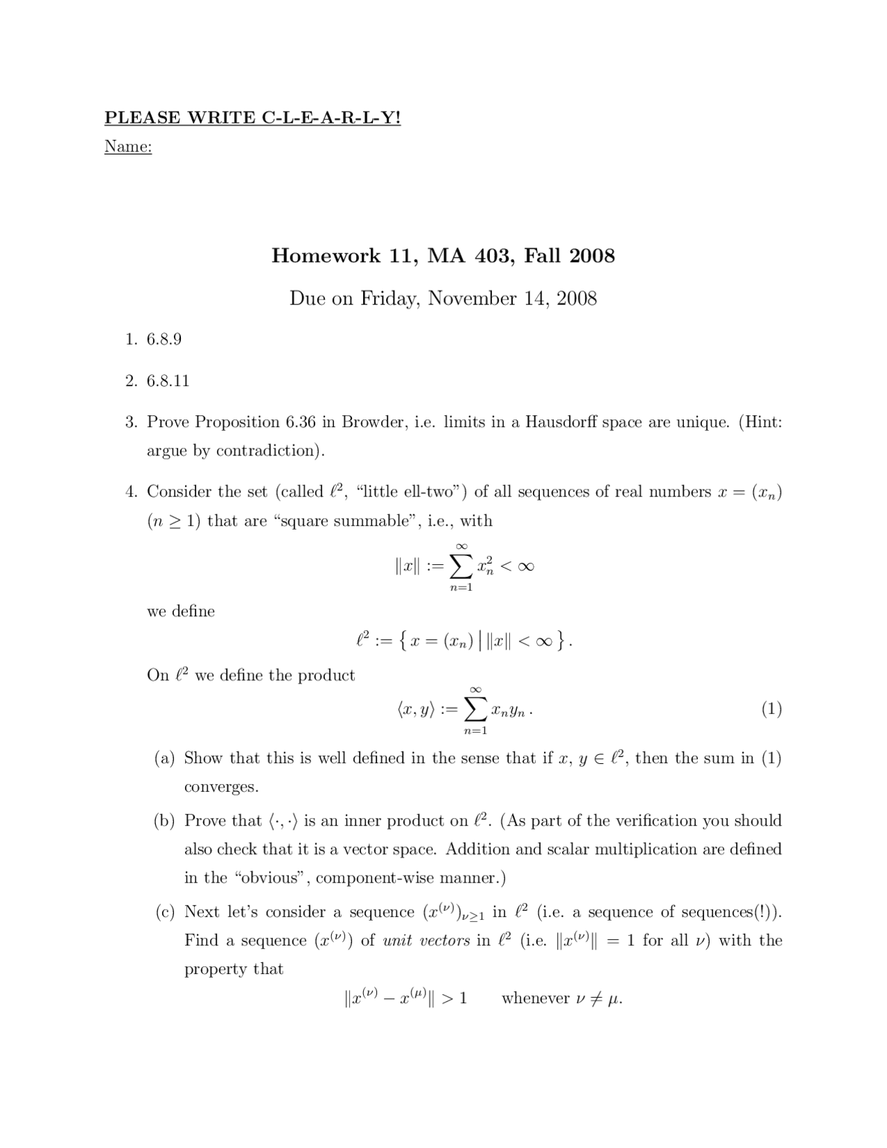 Homework 11 With 4 Practice Problems On Classical Analysis I Math 403