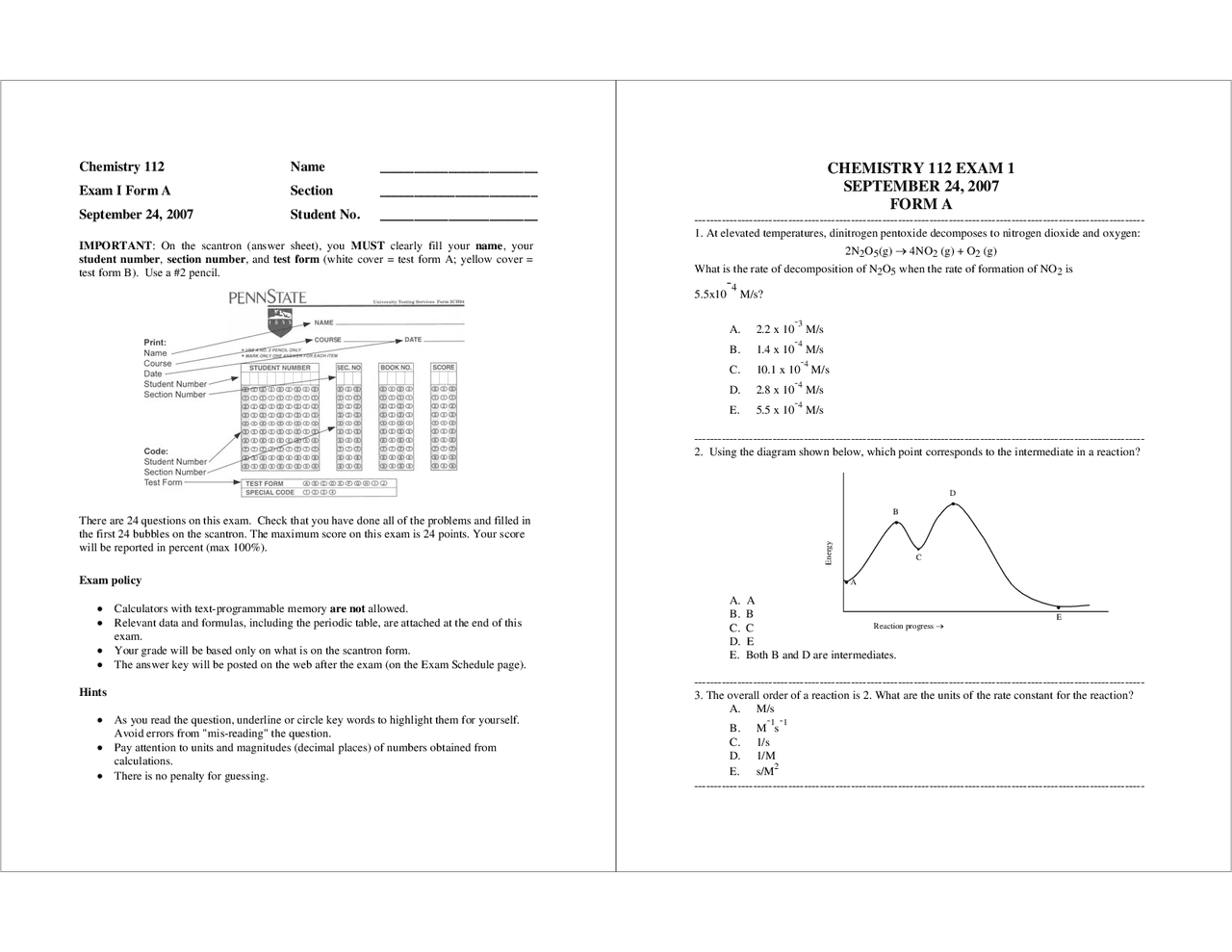 Multiple Choice Questions Of Chemical Principles Ii Exam 1 Chem 112