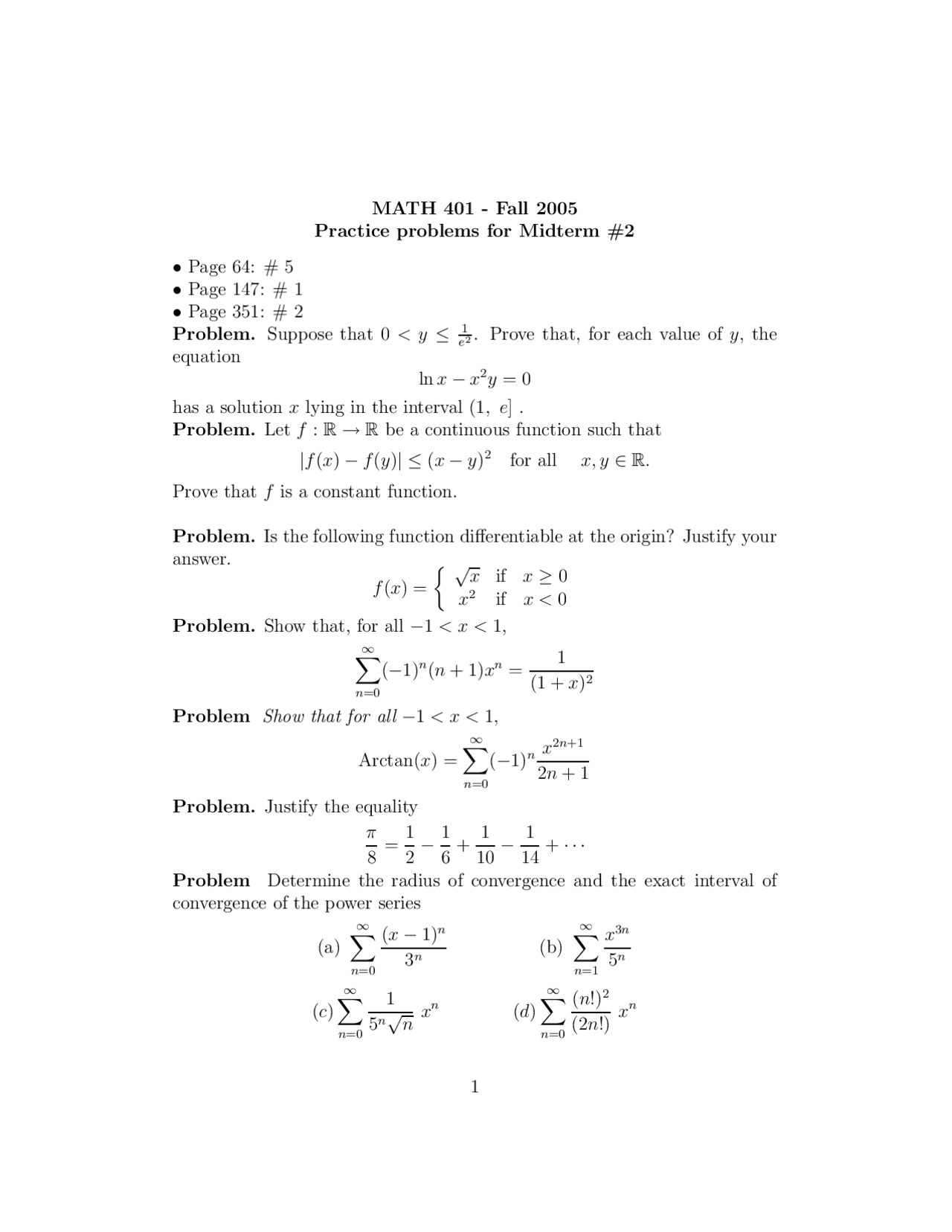 Practice Problems Midterm Exam 2 Introduction To Analysis I Math