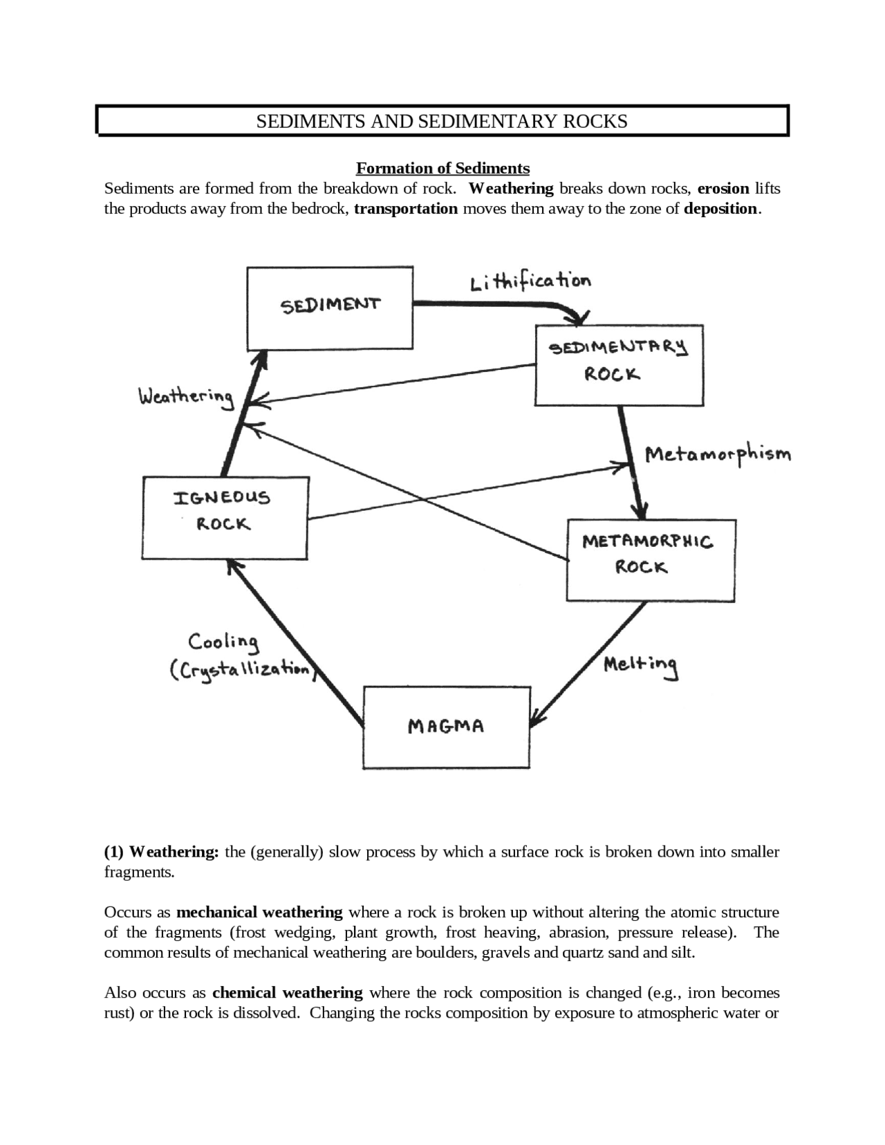 Sediments And Sedimentary Rocks Lecture Notes Geosc 001 Docsity
