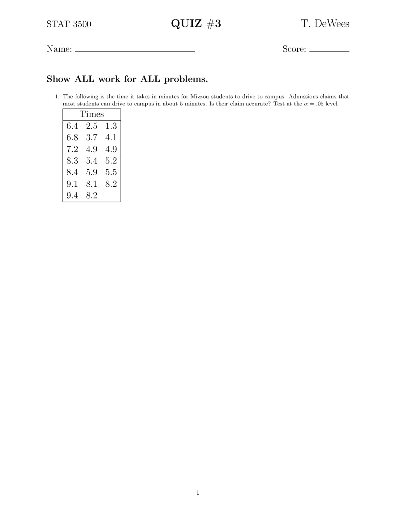 2 Questions on Introduction to Probability and Statistics II - Quiz 3 ...