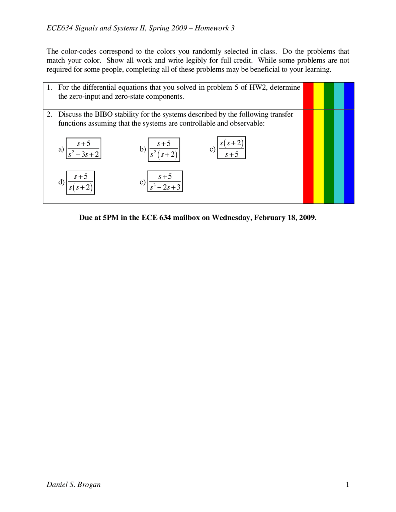 Homework Iii Questions Signals And Systems Ii Ece 634 Docsity