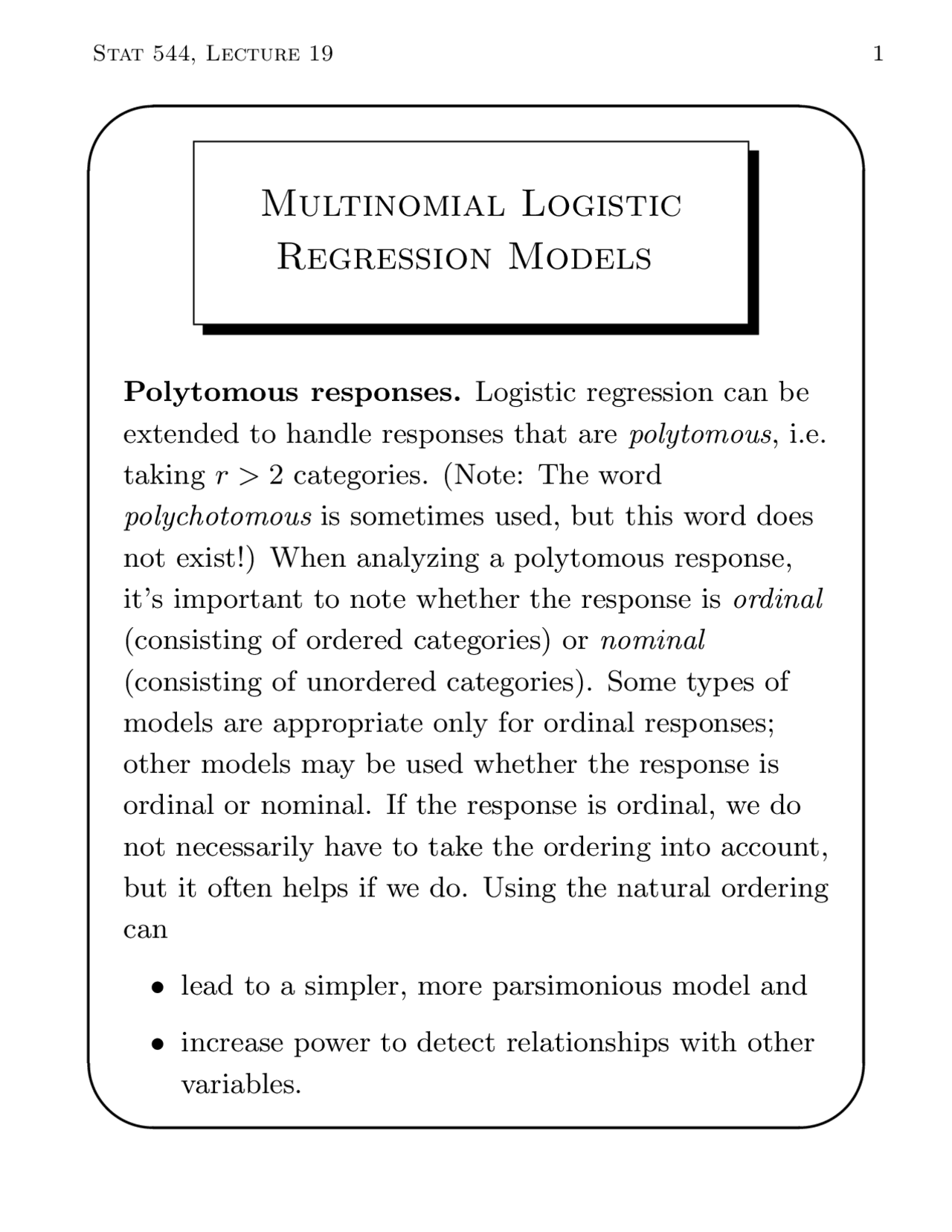 Multinomial Logistic Regression Model - Categorical Data | STAT 544 - Docsity