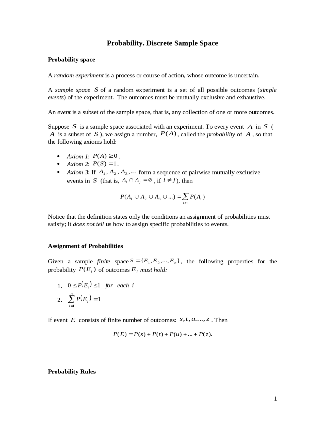Probability : Discrete Sample Space - Notes | STAT 3345 - Docsity