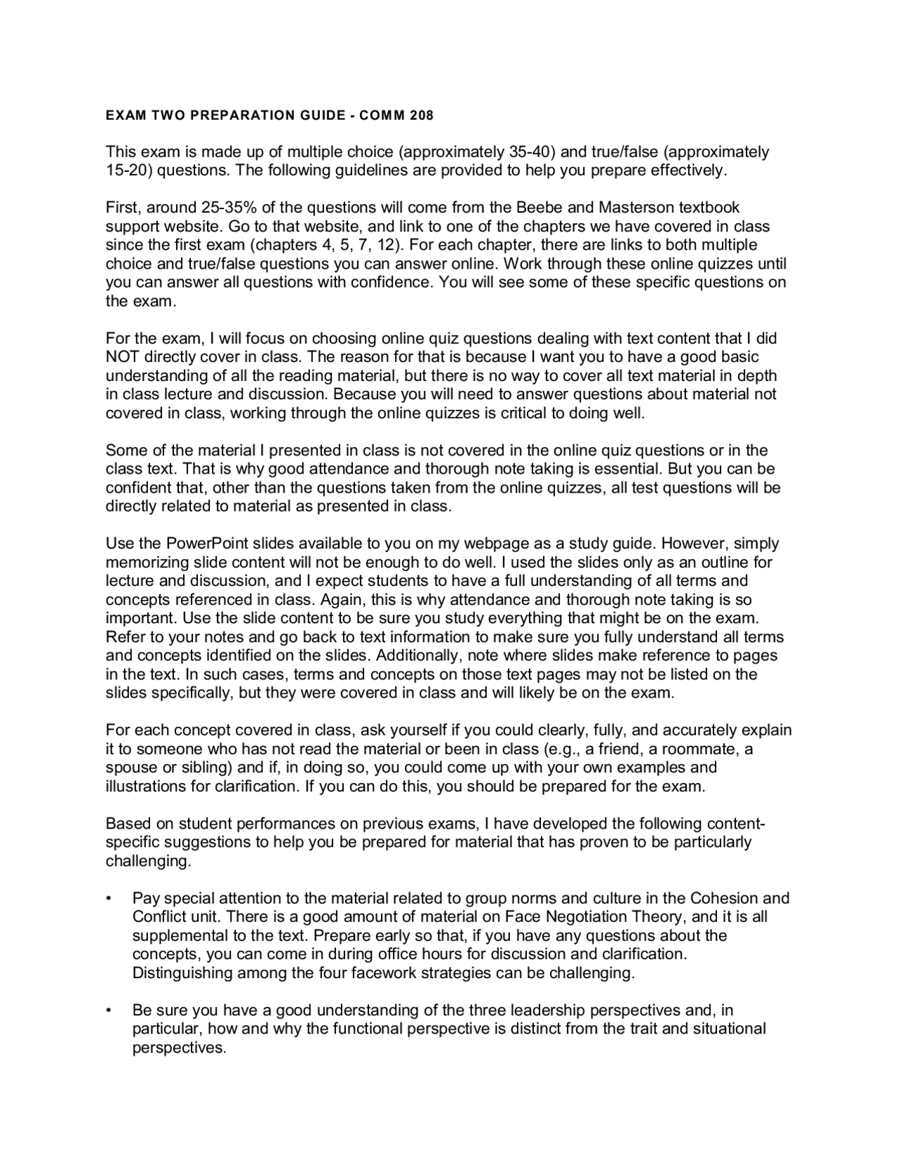 Preparation Guide for Exam 2 on Group Communication | COMM 208 | Exams Cross-Cultural ...