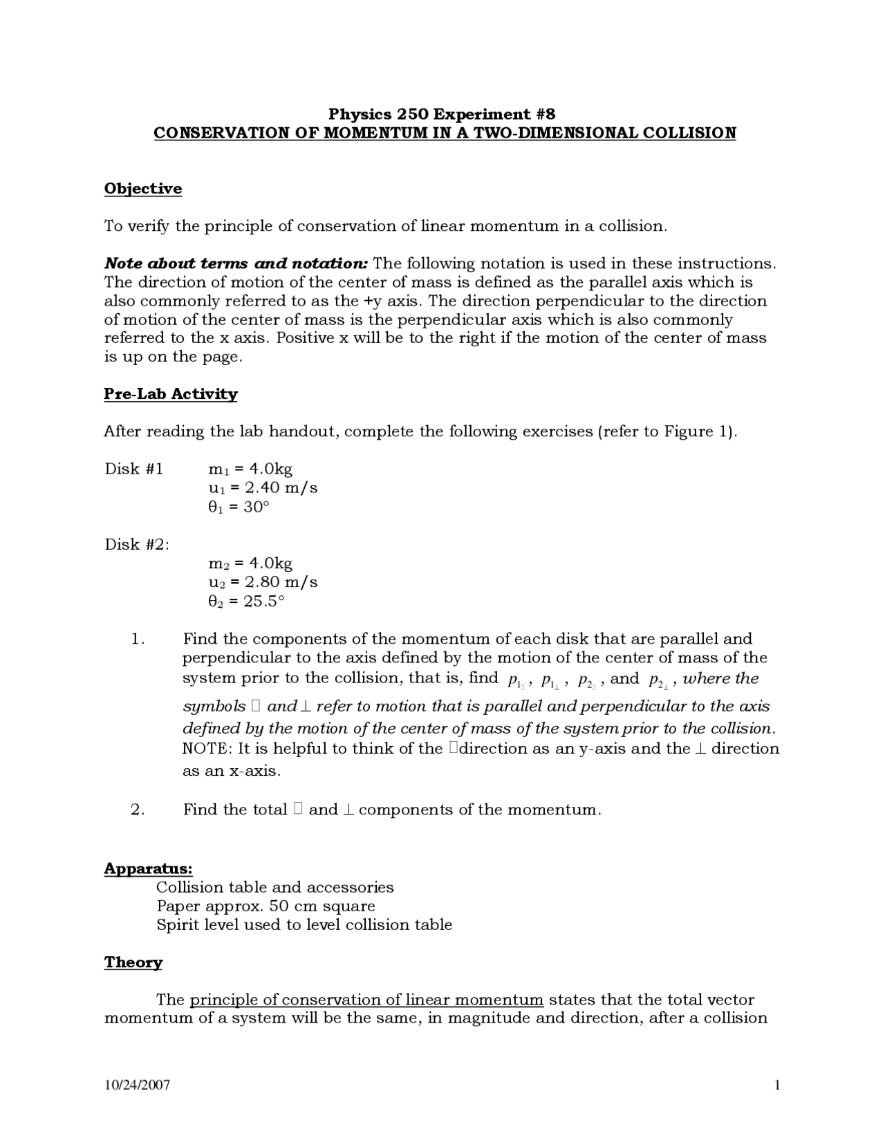 Lab Experiment 8 Conservation Of Momentum In Two Dimensional