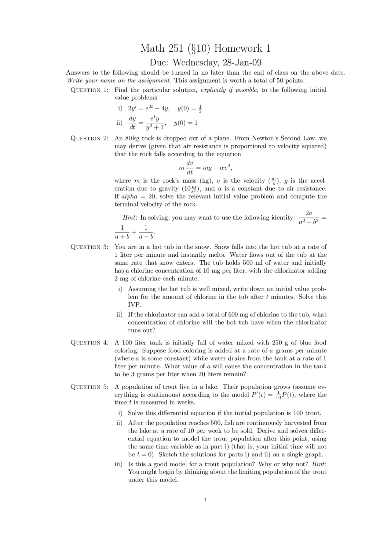 5 Questions Assignment 1 Ordinary And Partial Differential Equations