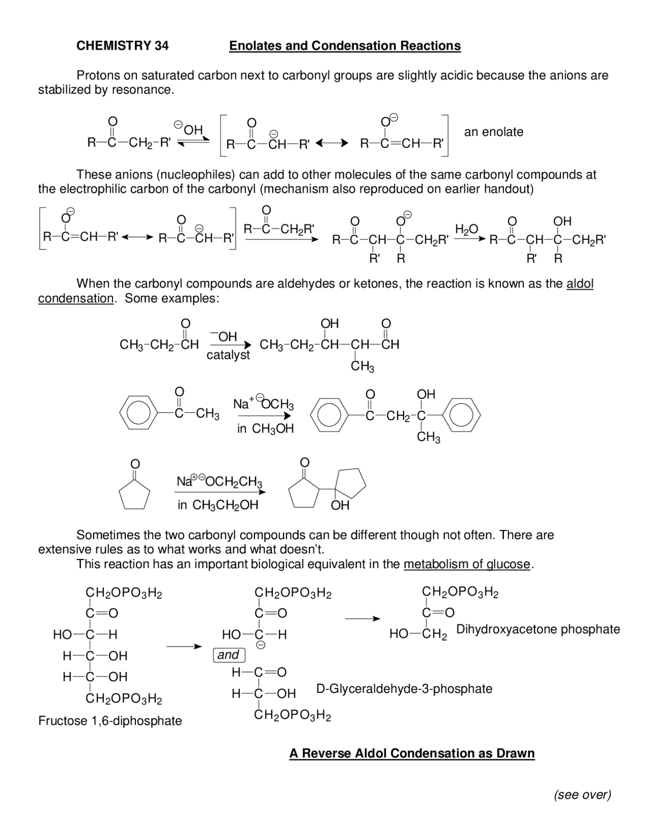 Enolates and Condensation Reactions - Lecture Notes | CHEM 202 - Docsity