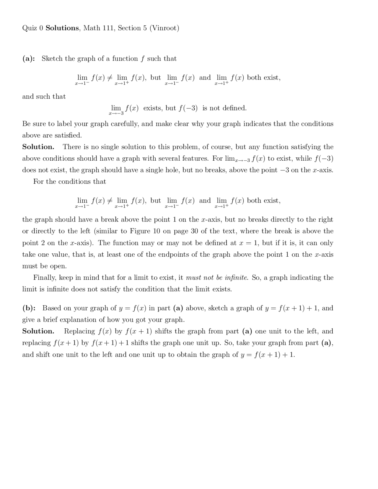 Resolution Of Class Quiz On Calculus I Math 111 Docsity