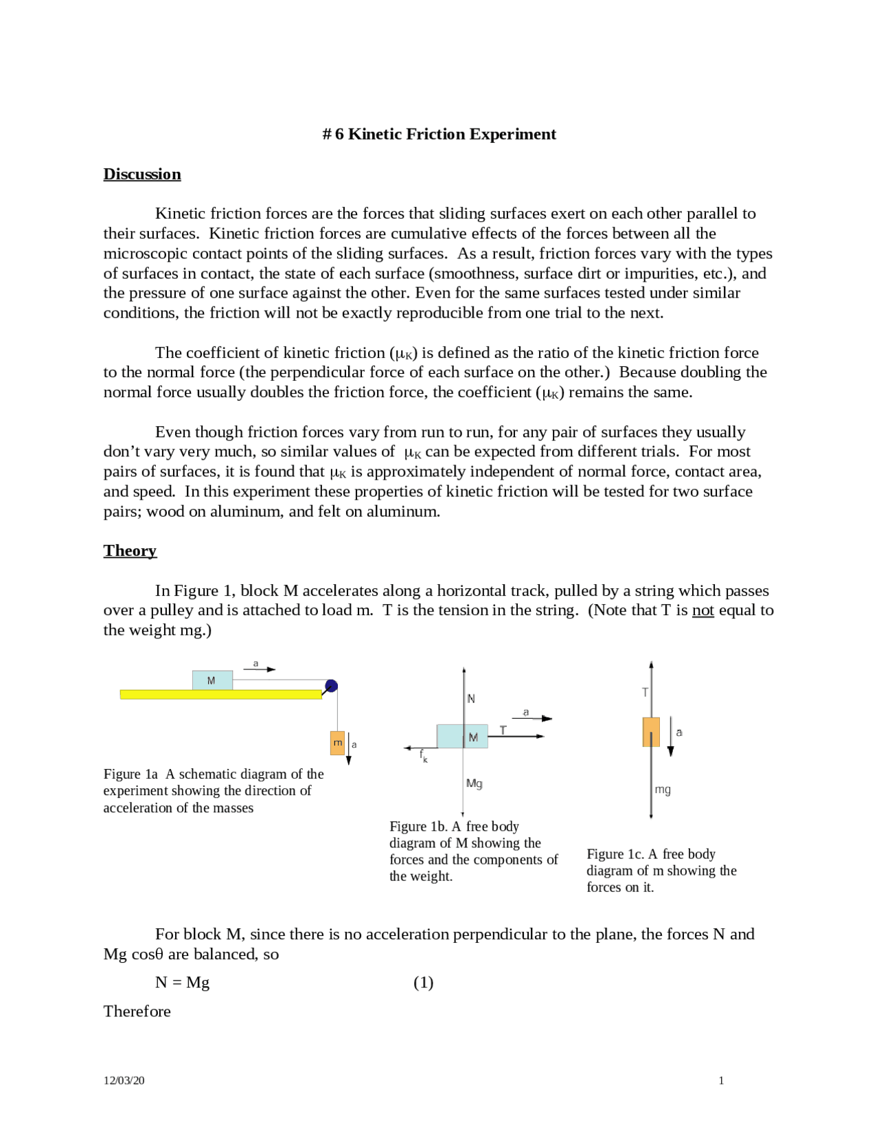 Discussion And Theory Of Kinetic Frictions Assignment Phys 250