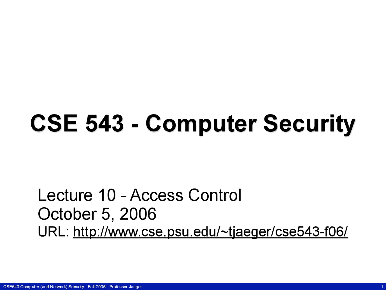 Access Control Lecture Slides Cse 543 Docsity