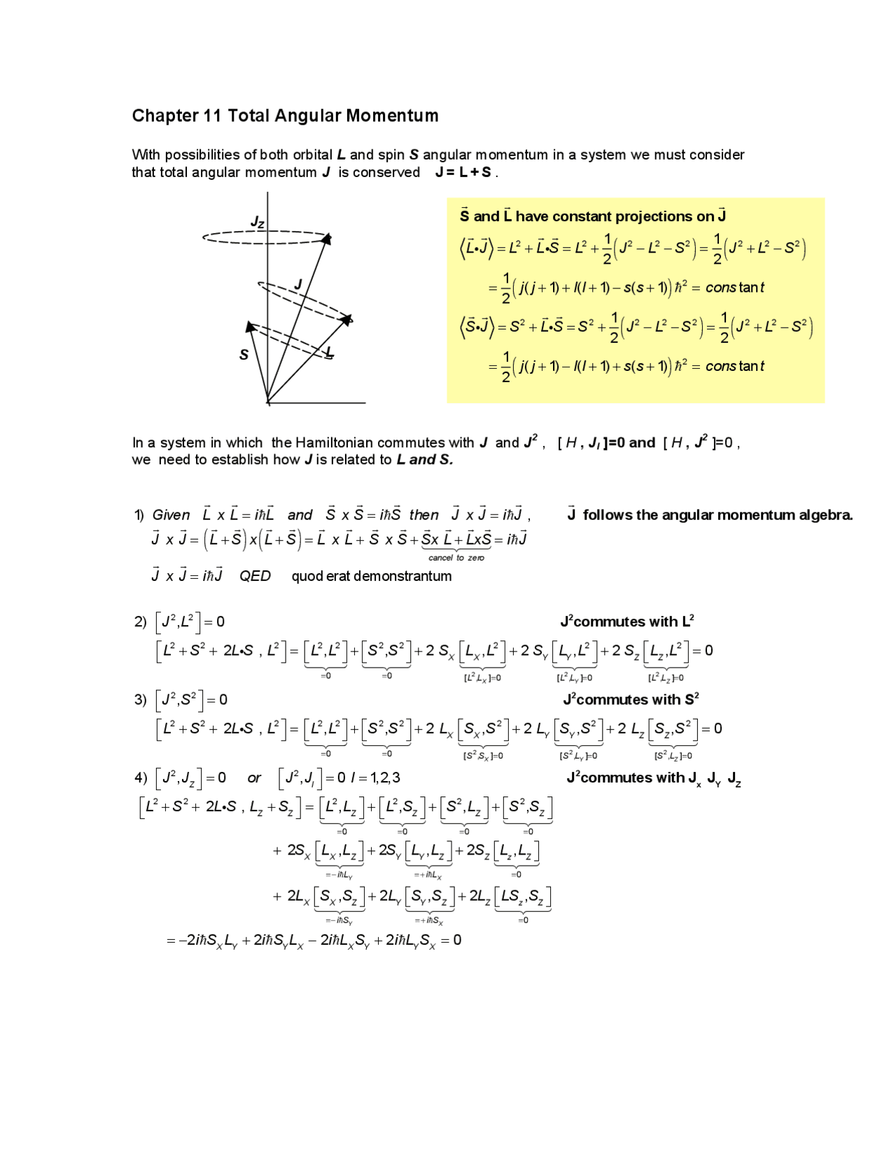 Lecture Notes On Total Angular Momentum Phys 451 Docsity