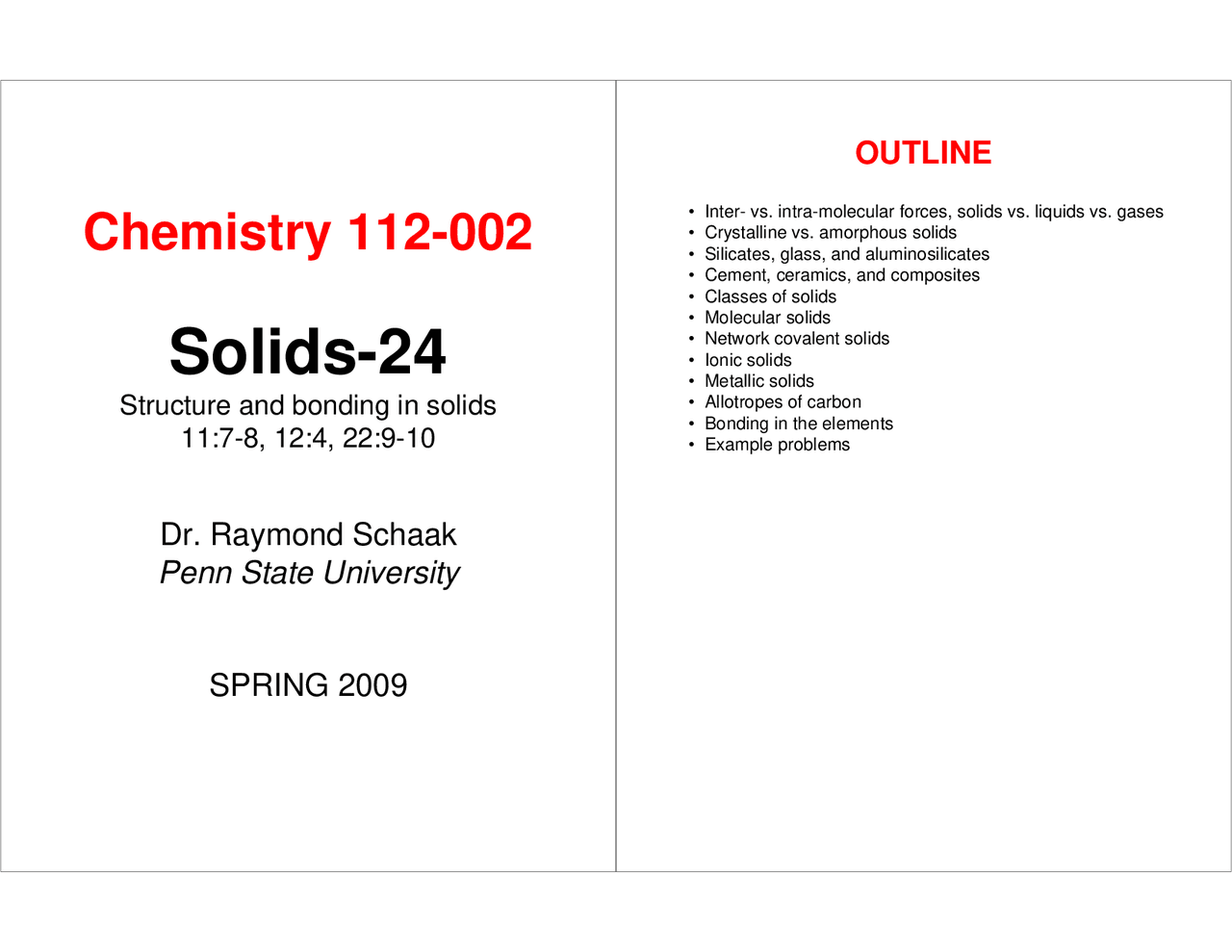 Solids - Chemical Principles II - Handout | CHEM 112 - Docsity