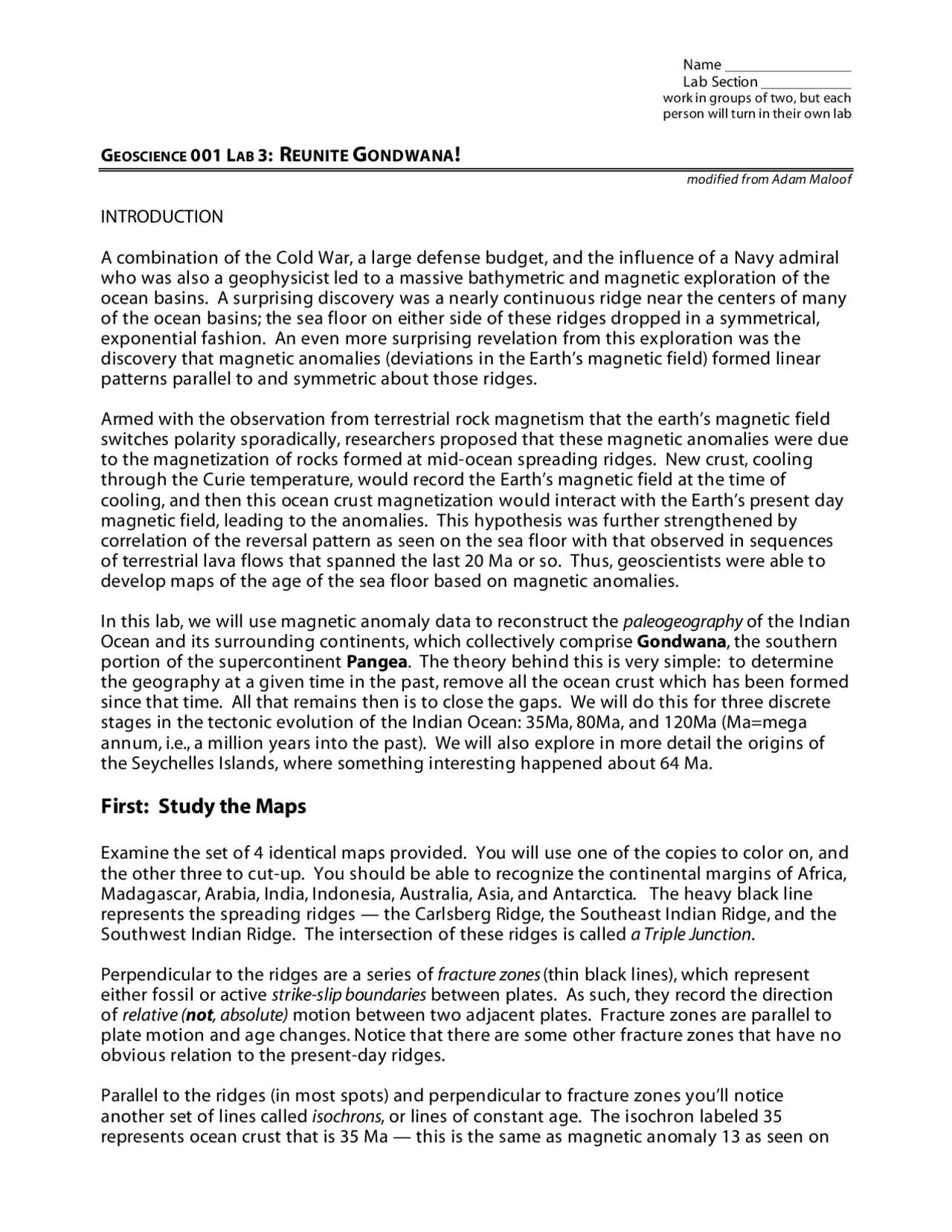 Reunite Gondwana - Laboratory Report on Physical Geology | GEOSC 001 ...