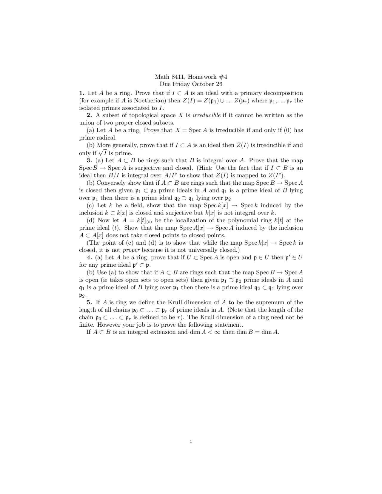 Homework Iv Questions Algebra Ii Math 8411 Docsity