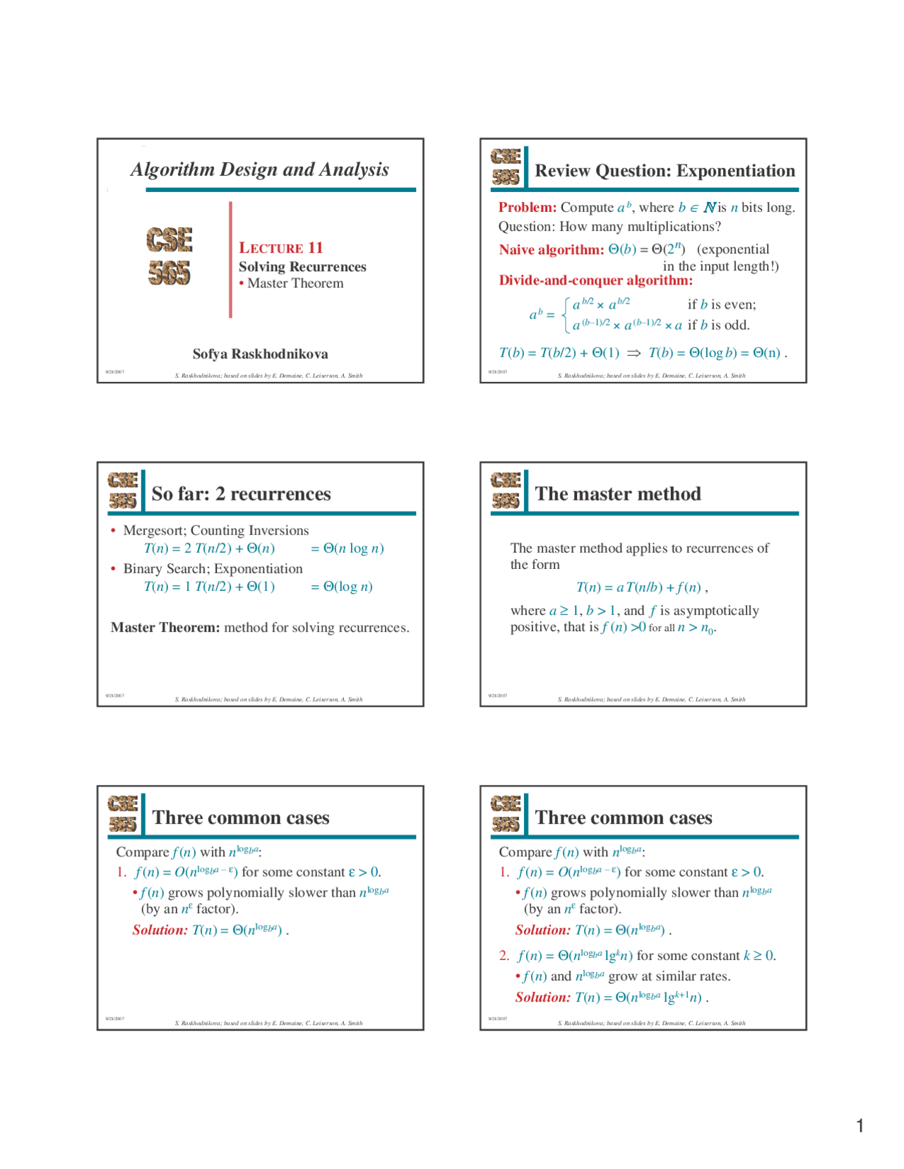 Master Theorem Algorithm Design And Analysis Lecture Notes Cse 565 Docsity