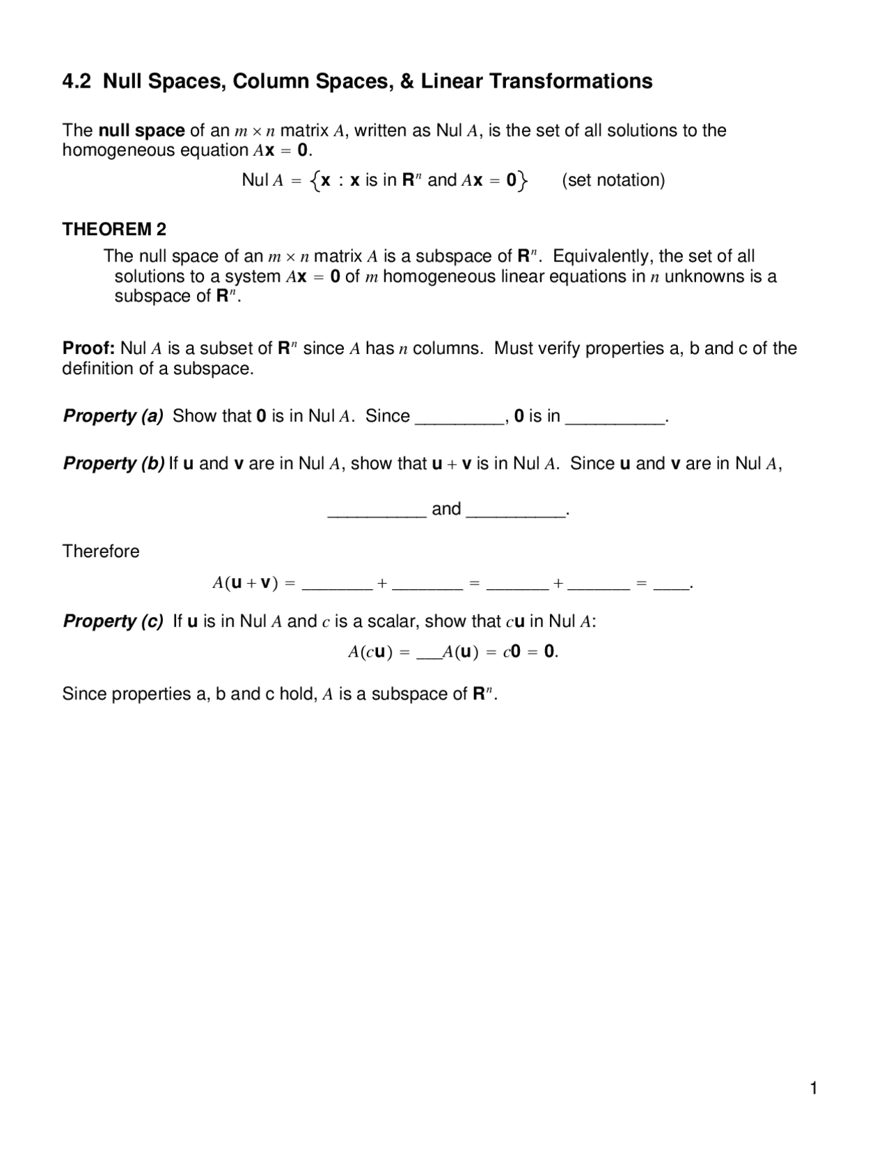 Solved Questions for Null Space, Column Space and Linear ...