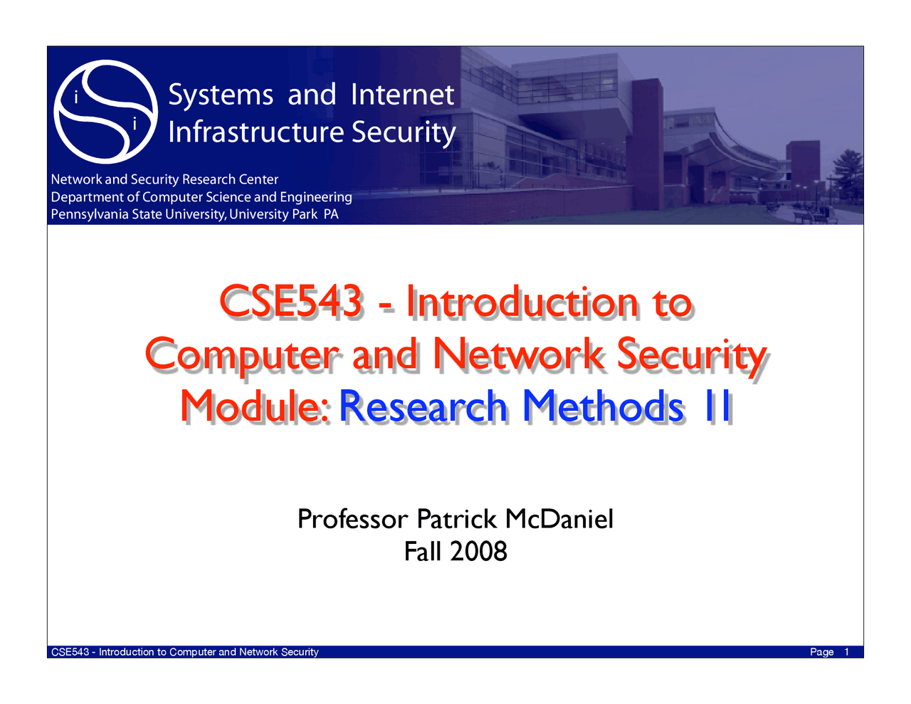 Research Methods II - Introduction to Computer and Network Security | CSE 543 - Docsity