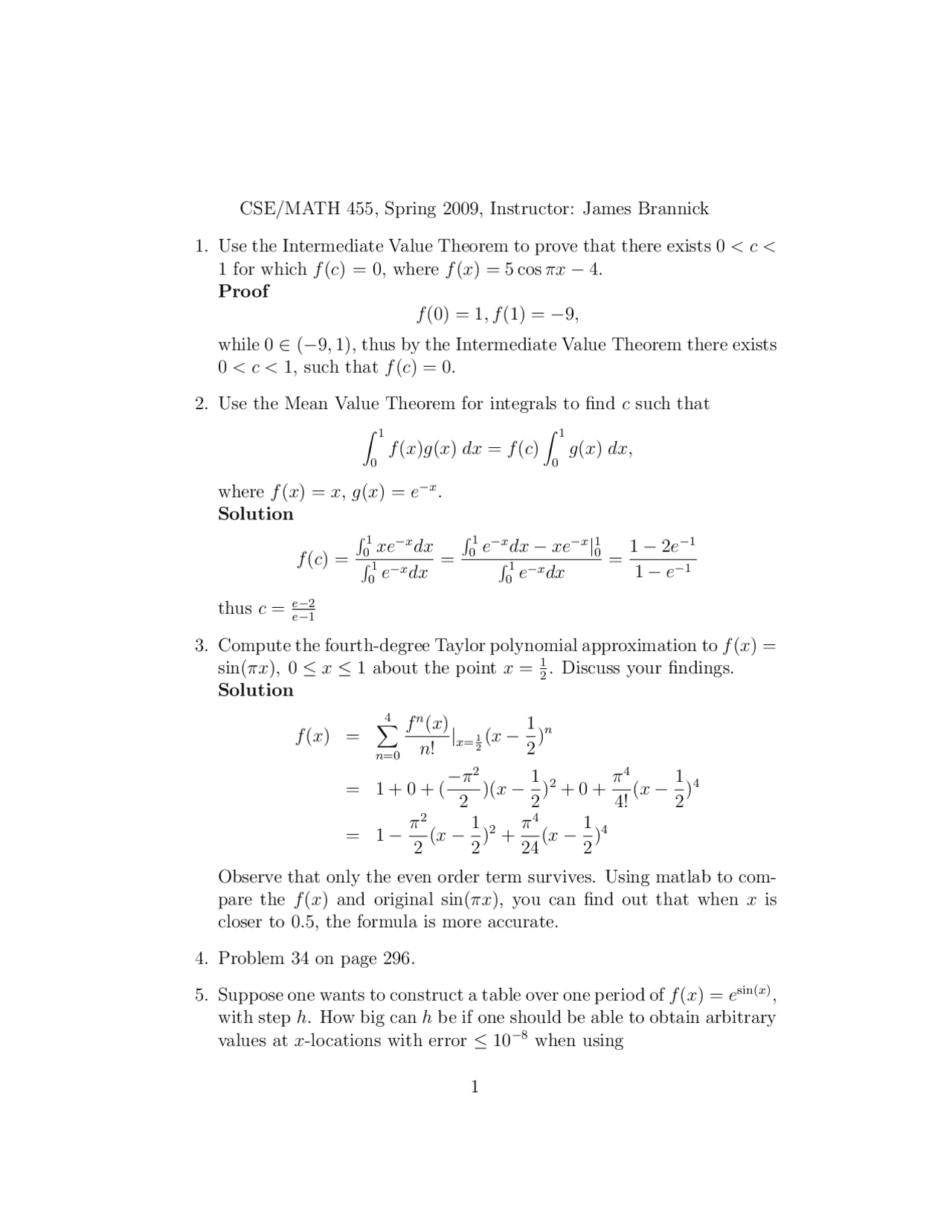 Resolution Of Assignment 1 On Introduction To Numerical Analysis I