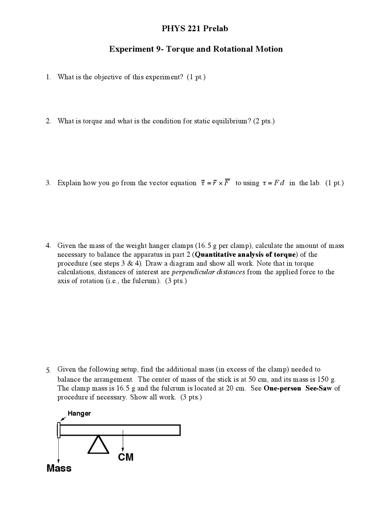 Experiment 9 Torque And Rotational Motion Phys 221 Docsity