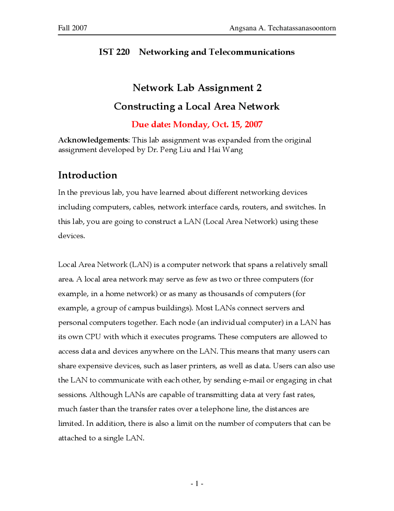 Constructing Local Area Network In The Telecommunication Ist 220