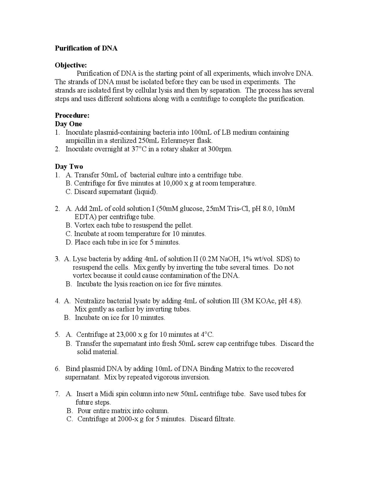 Purification Of Dna Lecture Notes Chem 472 Docsity