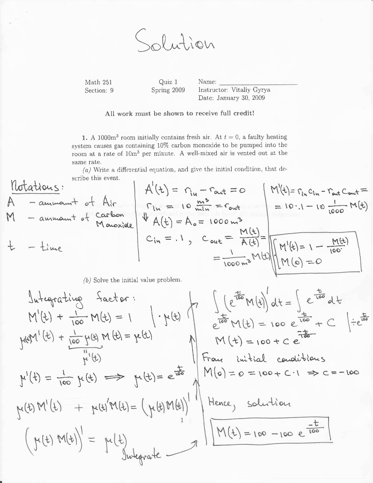 Answers Key Quiz 1 - Ordinary and Partial Differential Equations | MATH ...