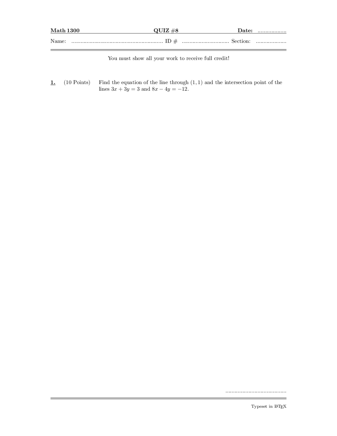 Quiz Questions Finite Mathematics Math 1300 Docsity