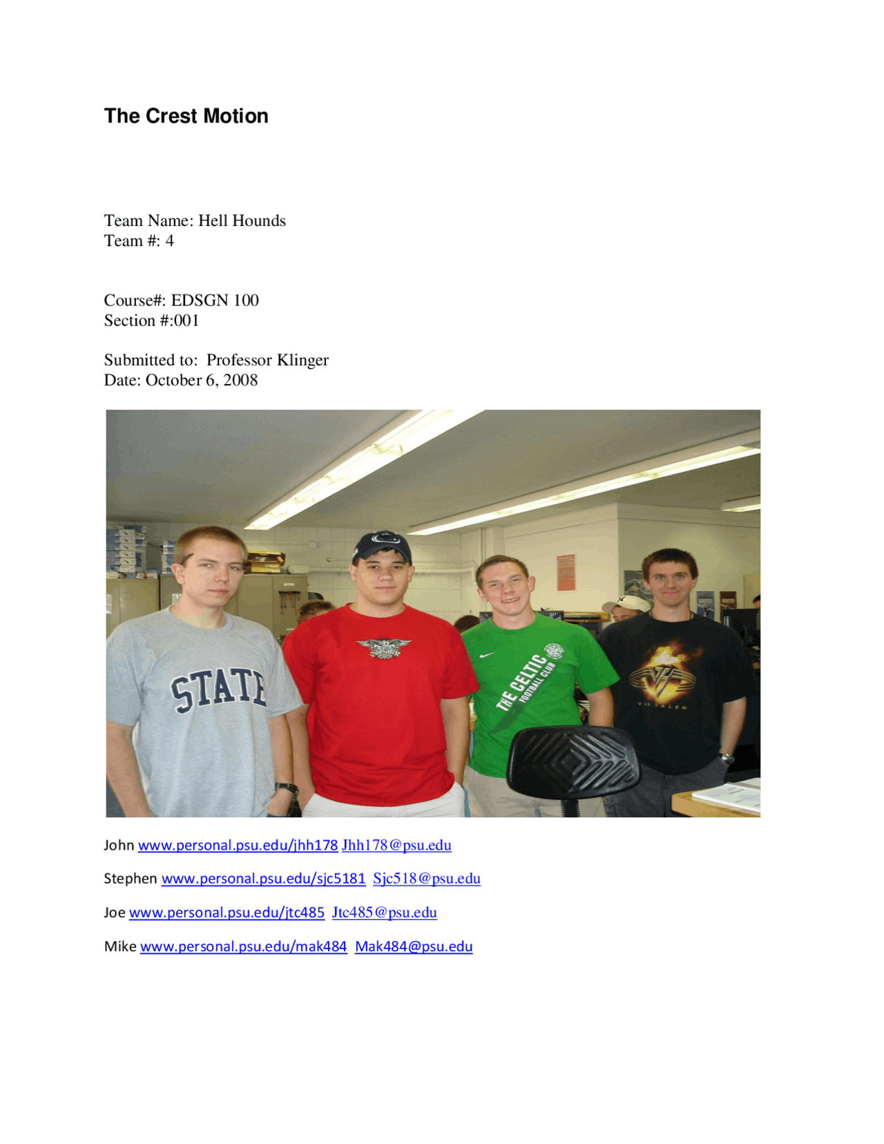 The Crest Motion - Introduction to Engineering Design | EDSGN 100 - Docsity