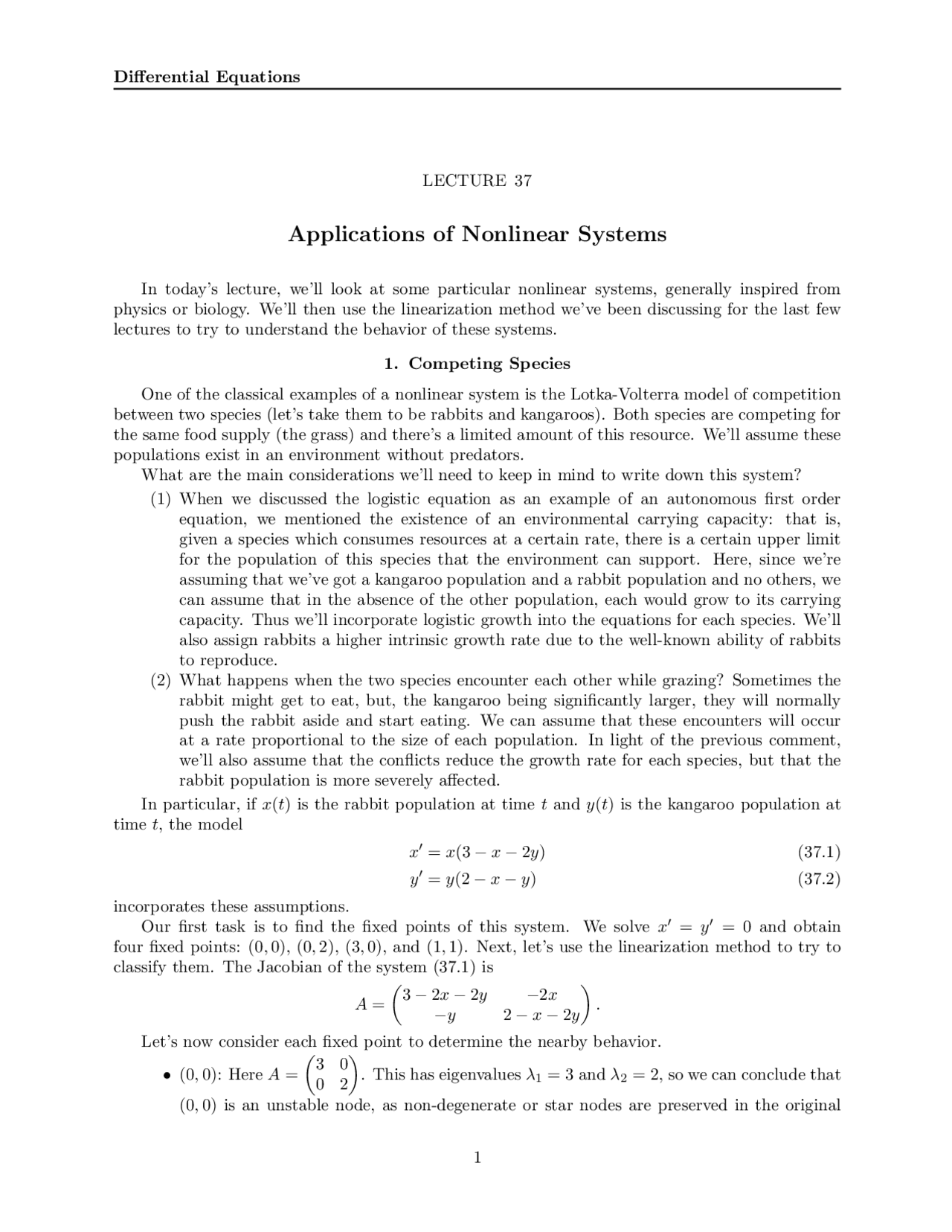 Applications of Nonlinear Systems - Differential Equations | MATH 251 ...