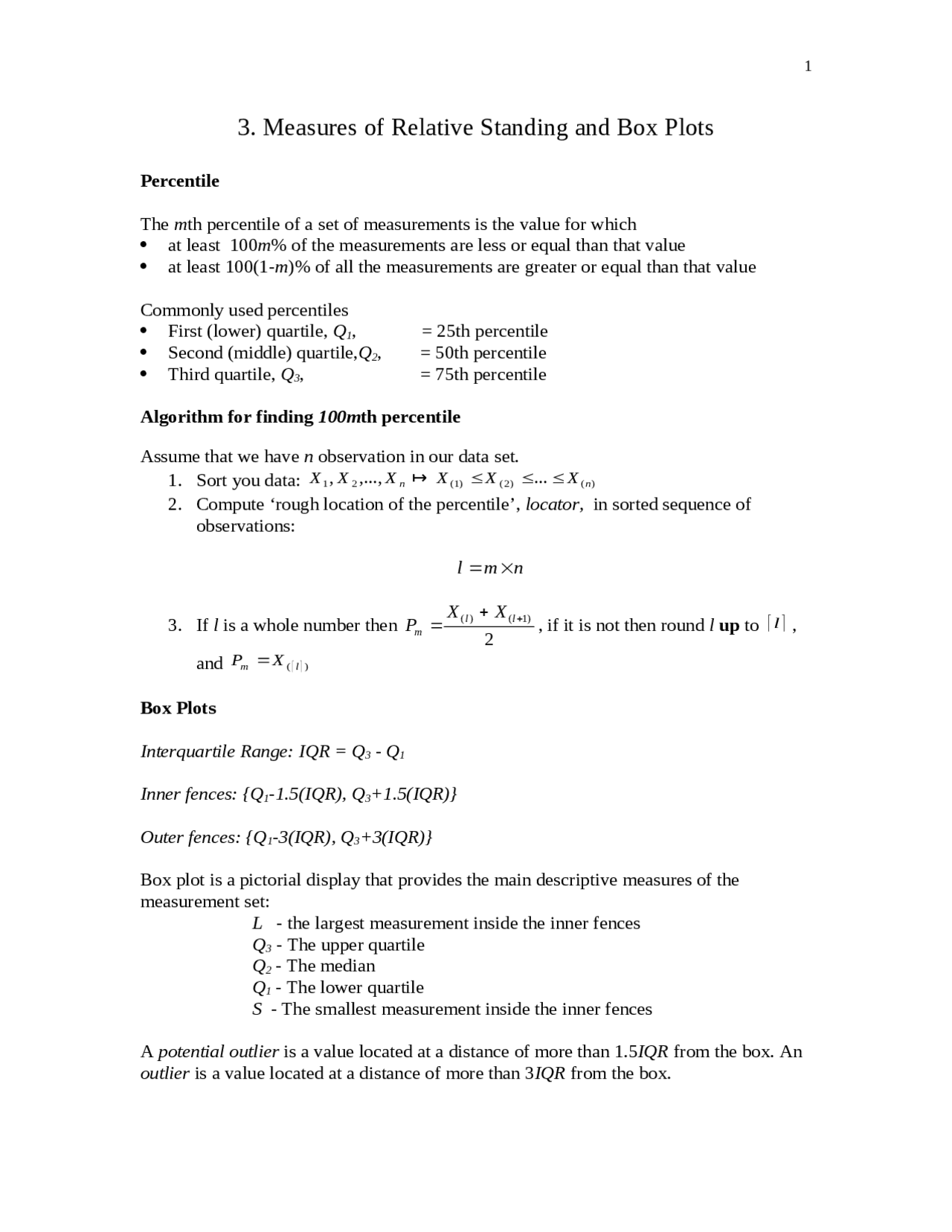 Measures of Relative Standing and Box Plots - Lecture Notes | STAT 1000 ...